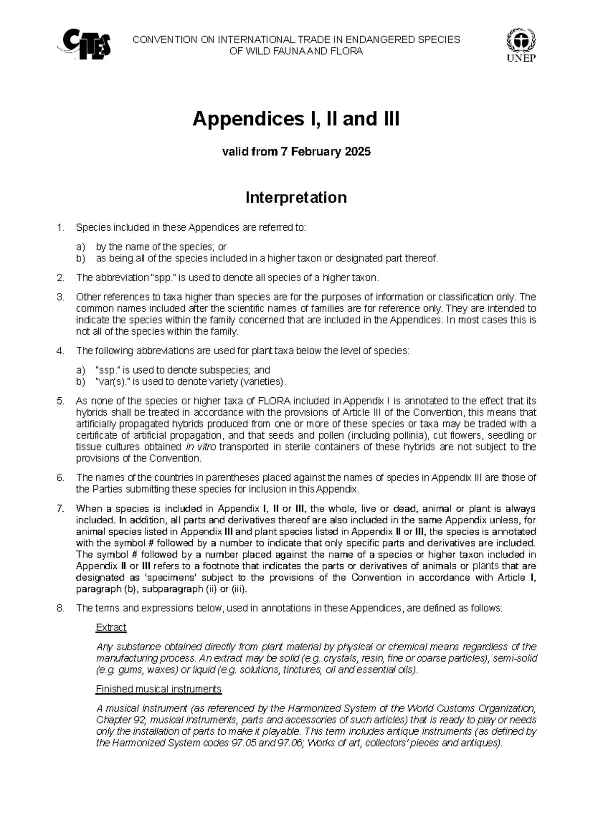 CITES Appendices I & II Legal Notes (E) - Valid from 7 Feb 2025 - Studocu