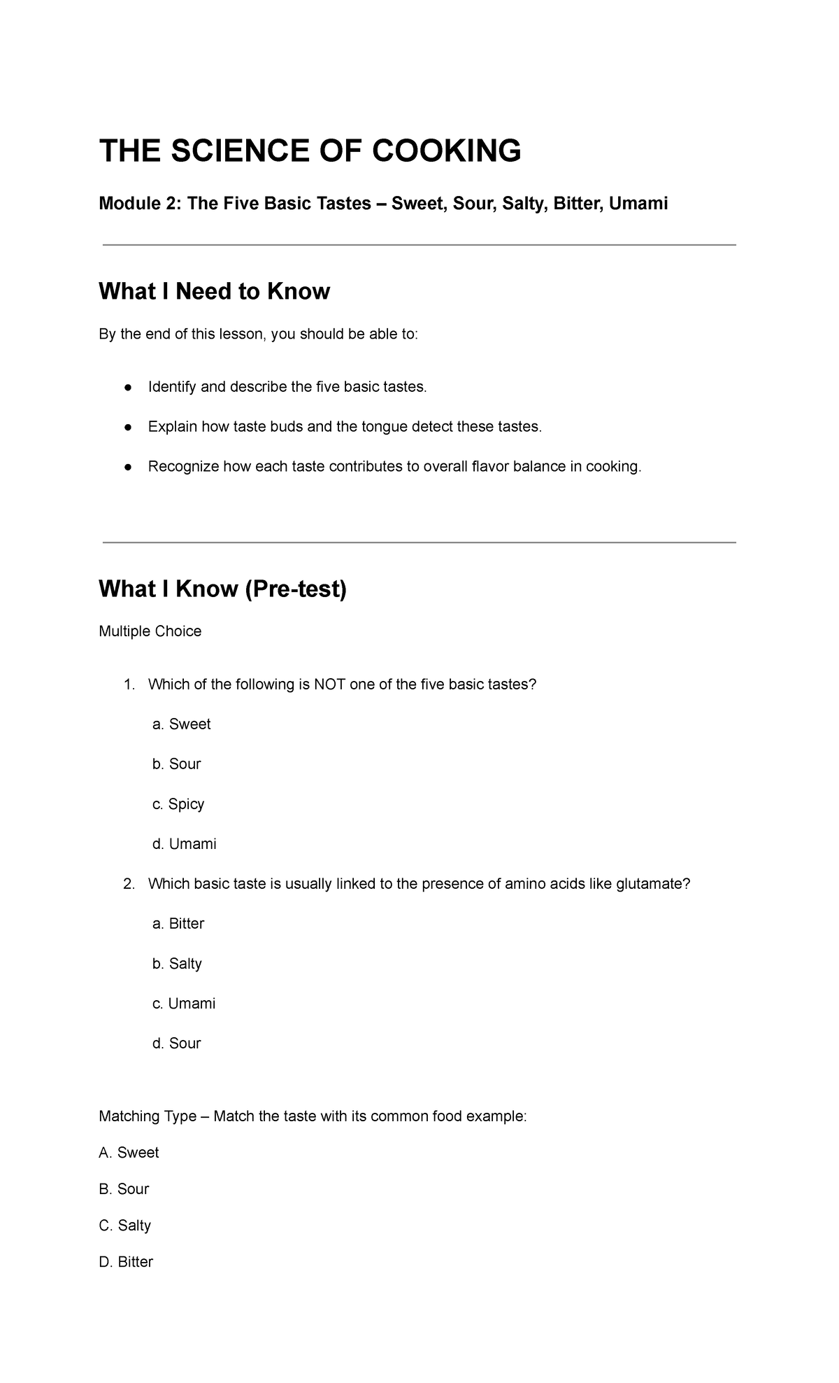 Science of Cooking 2: Understanding the Five Basic Tastes - Studocu