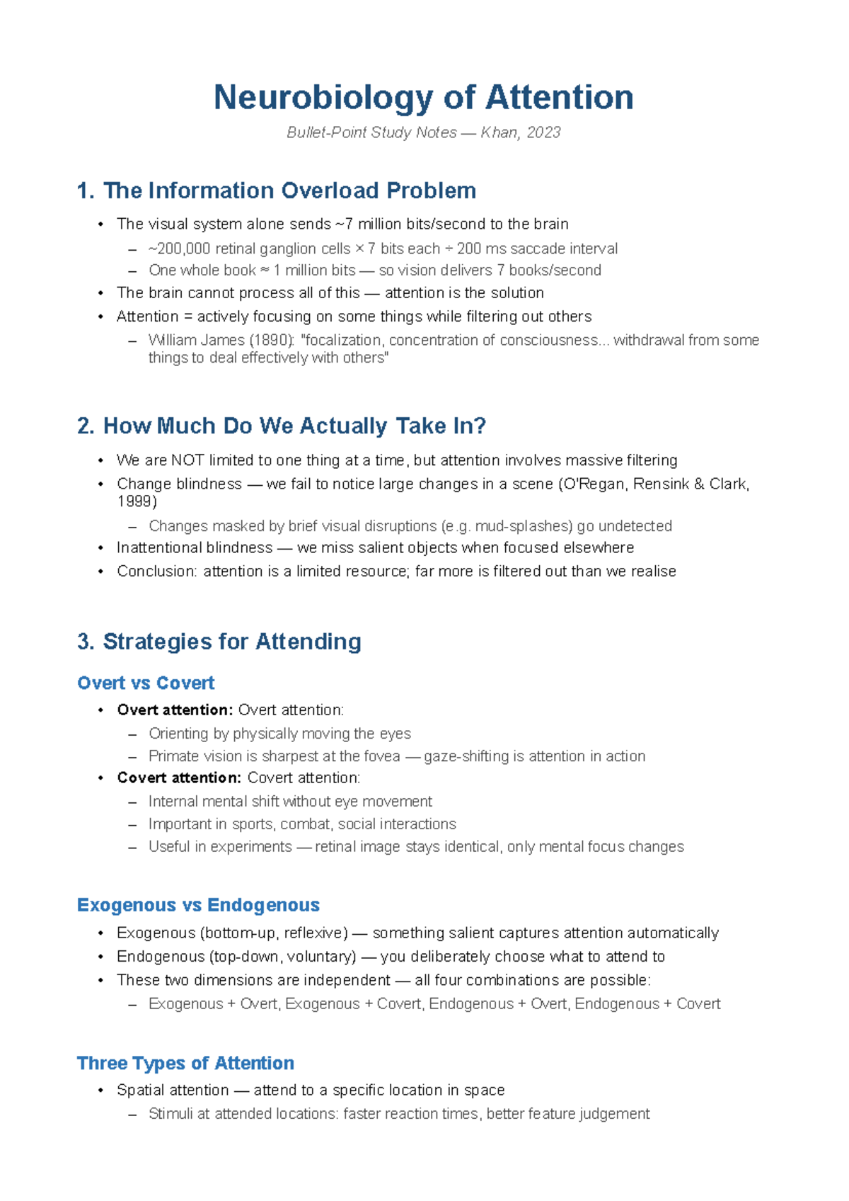 Neurobiology of Attention Study Notes (Khan, 2023) - Studocu