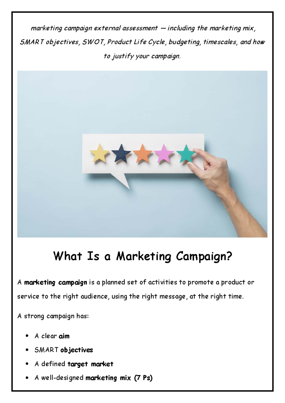 Developing a Marketing Campaign (Unit 2) Revision Guide - Studocu