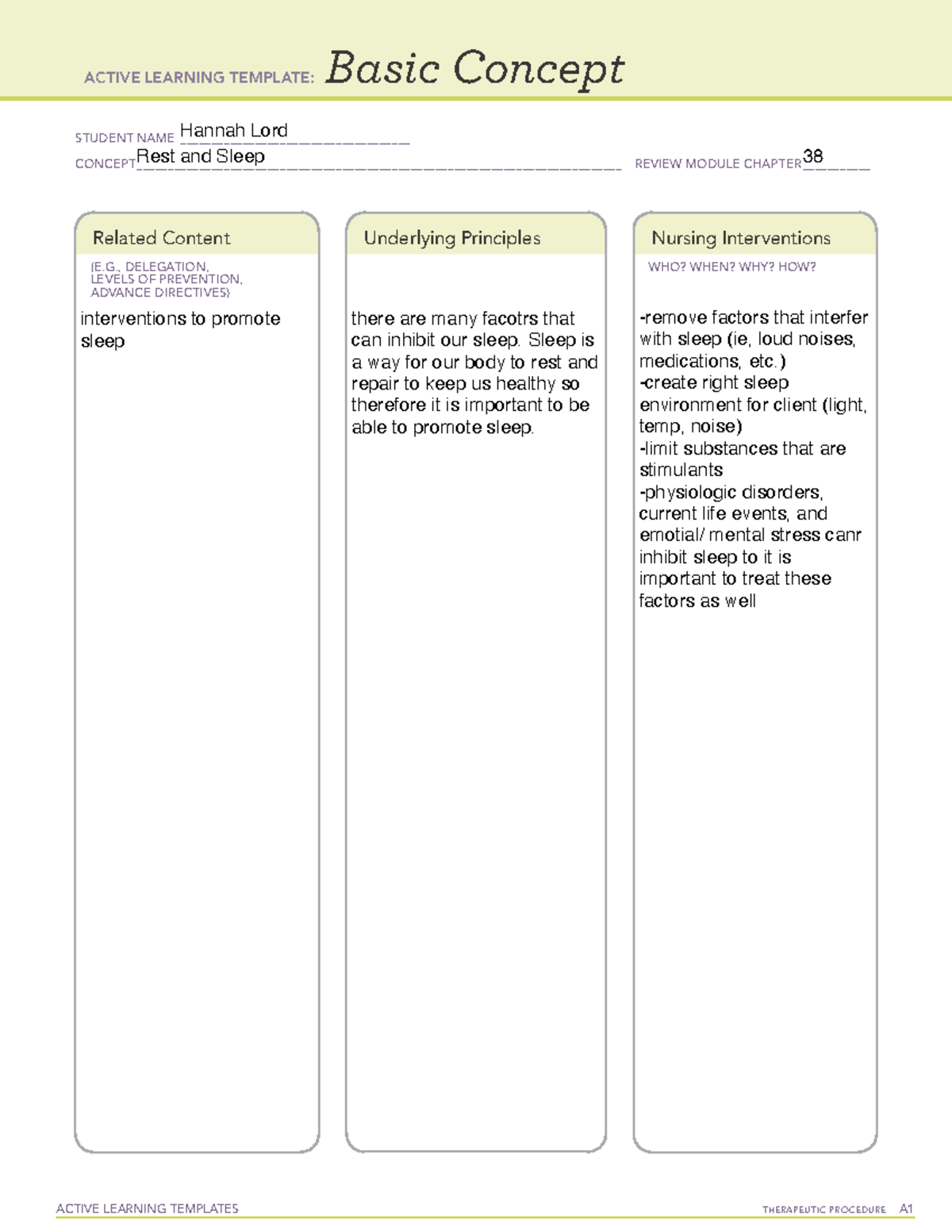 Interventions for Promoting Sleep: Therapeutic Procedures Module - Studocu
