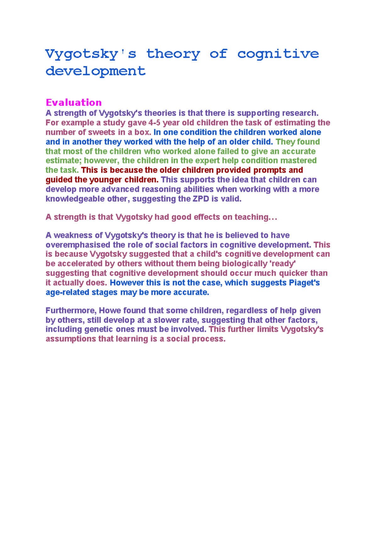 Evaluation of Vygotsky's Theory of Cognitive Development - Studocu