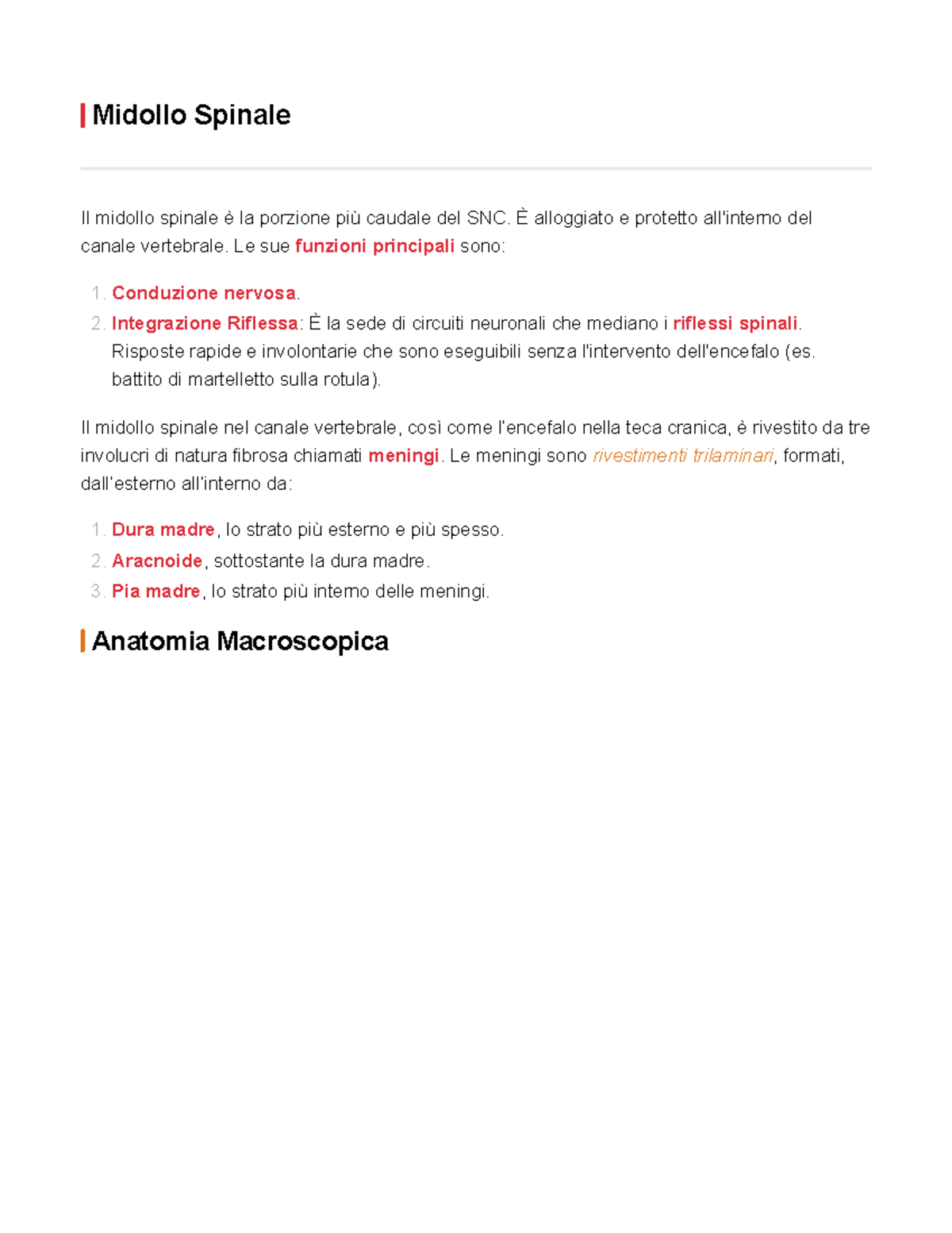 Anatomia e Funzioni del Midollo Spinale - Corso di Fisiologia - Studocu