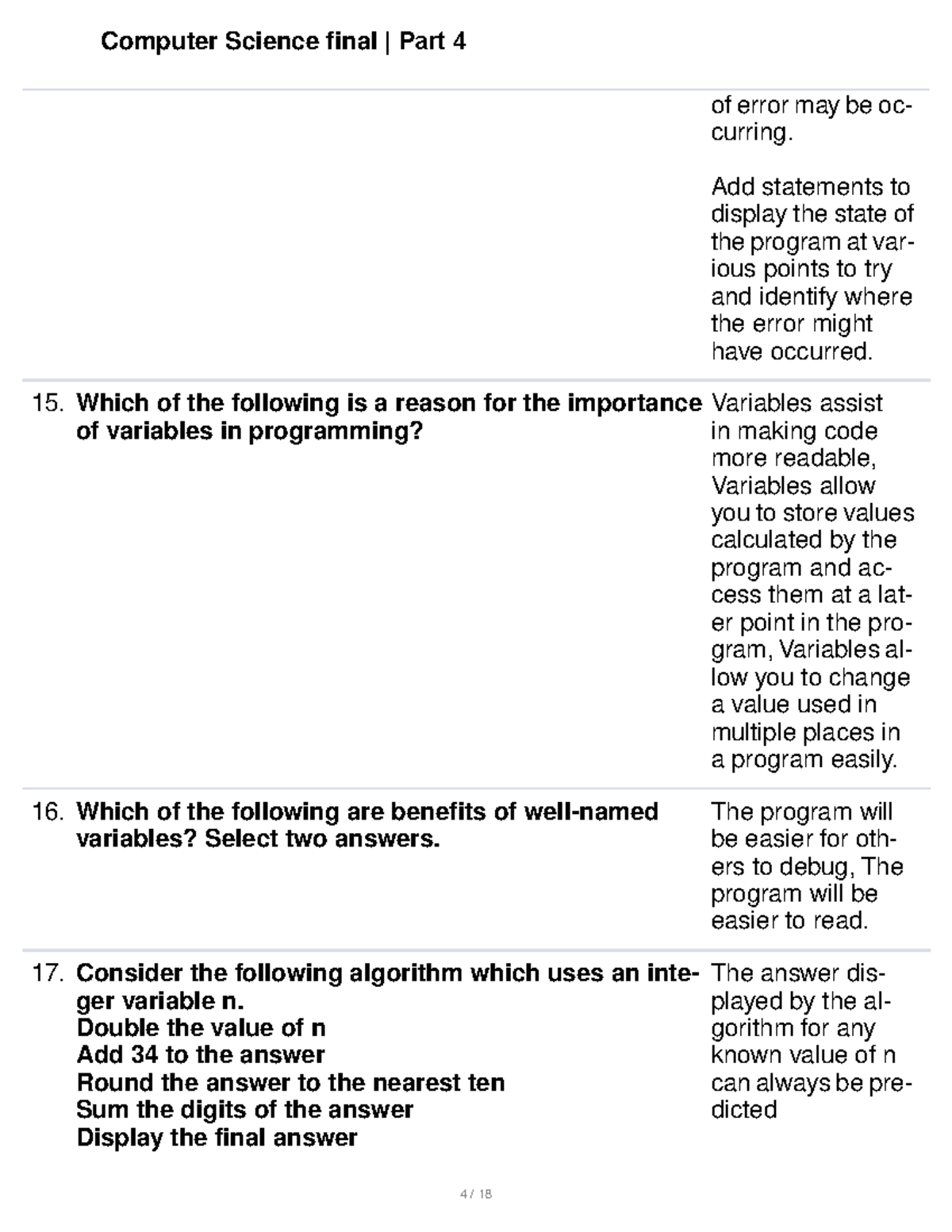 Computer Science Final Exam | Part 4: Understanding Variables and ...