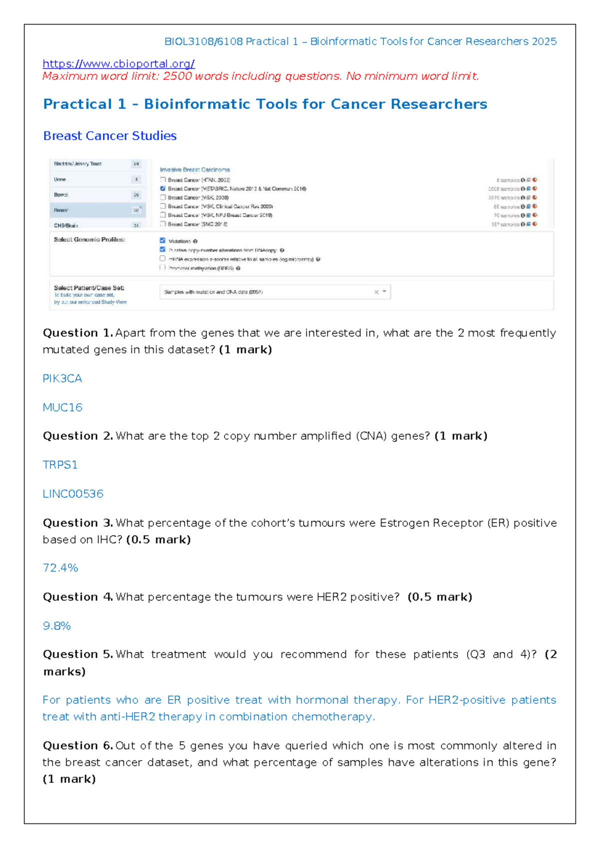Practical 1 Report: Bioinformatic Tools for Cancer Research 2025 - Studocu