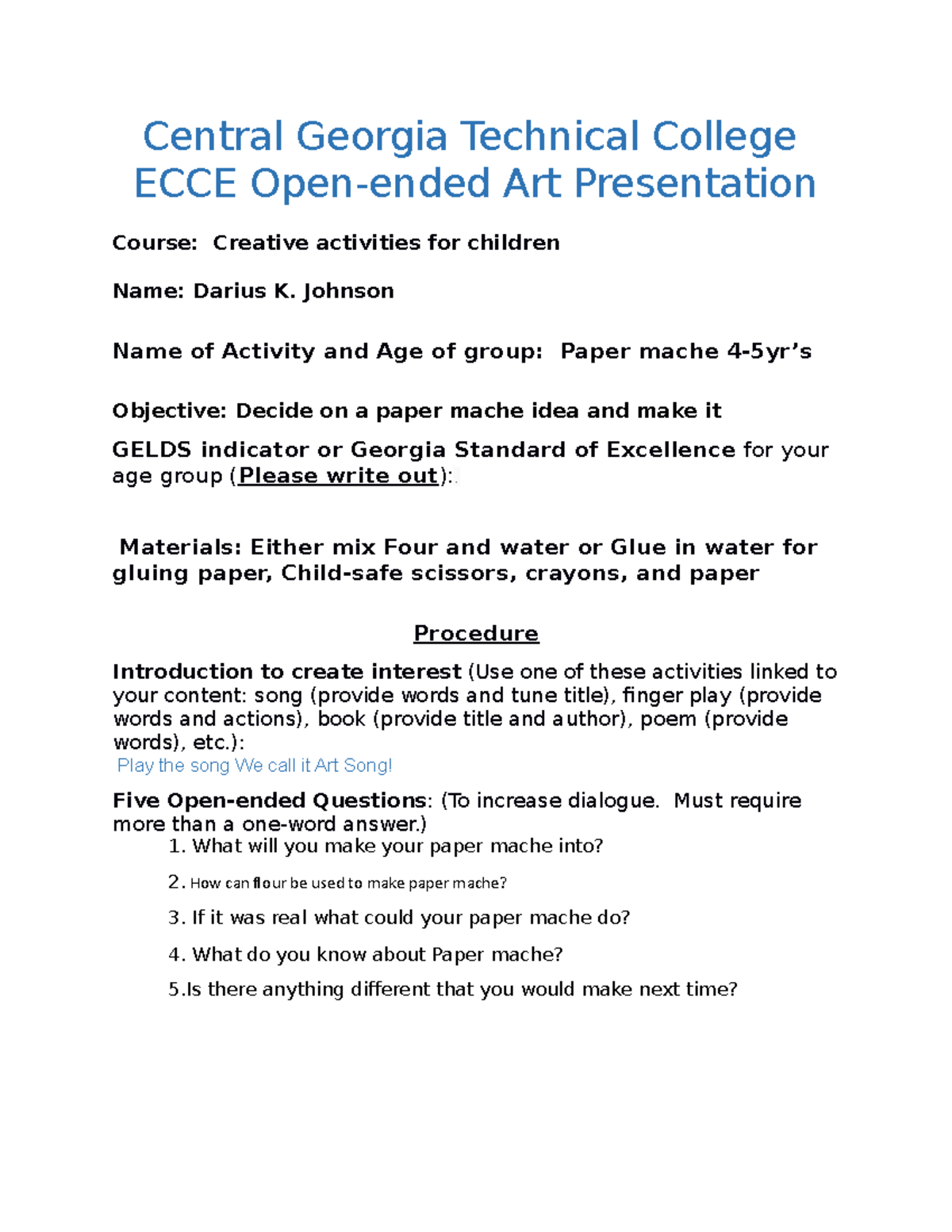 ECCE Paper Mache Activity for 4-5 Year Olds: Open-ended Art Lesson ...