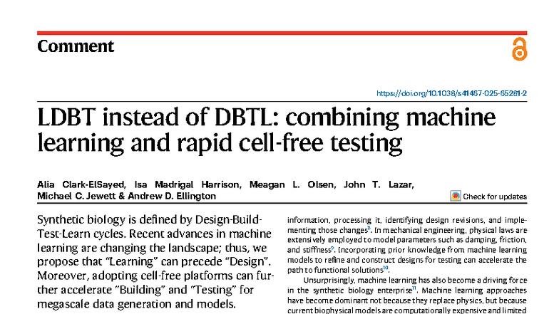 LDBT: Integrating Machine Learning in Synthetic Biology Workflows - Studocu