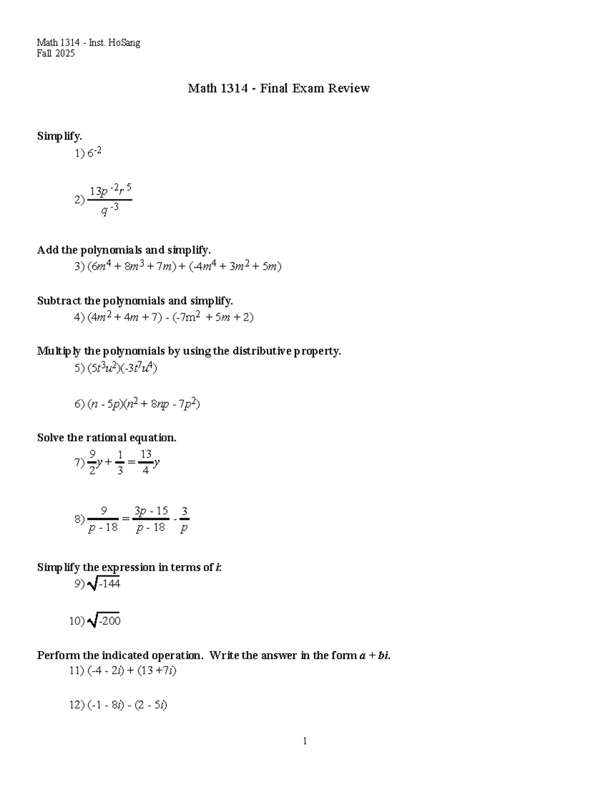 Math 1314 Final Exam Review With Solutions Studocu