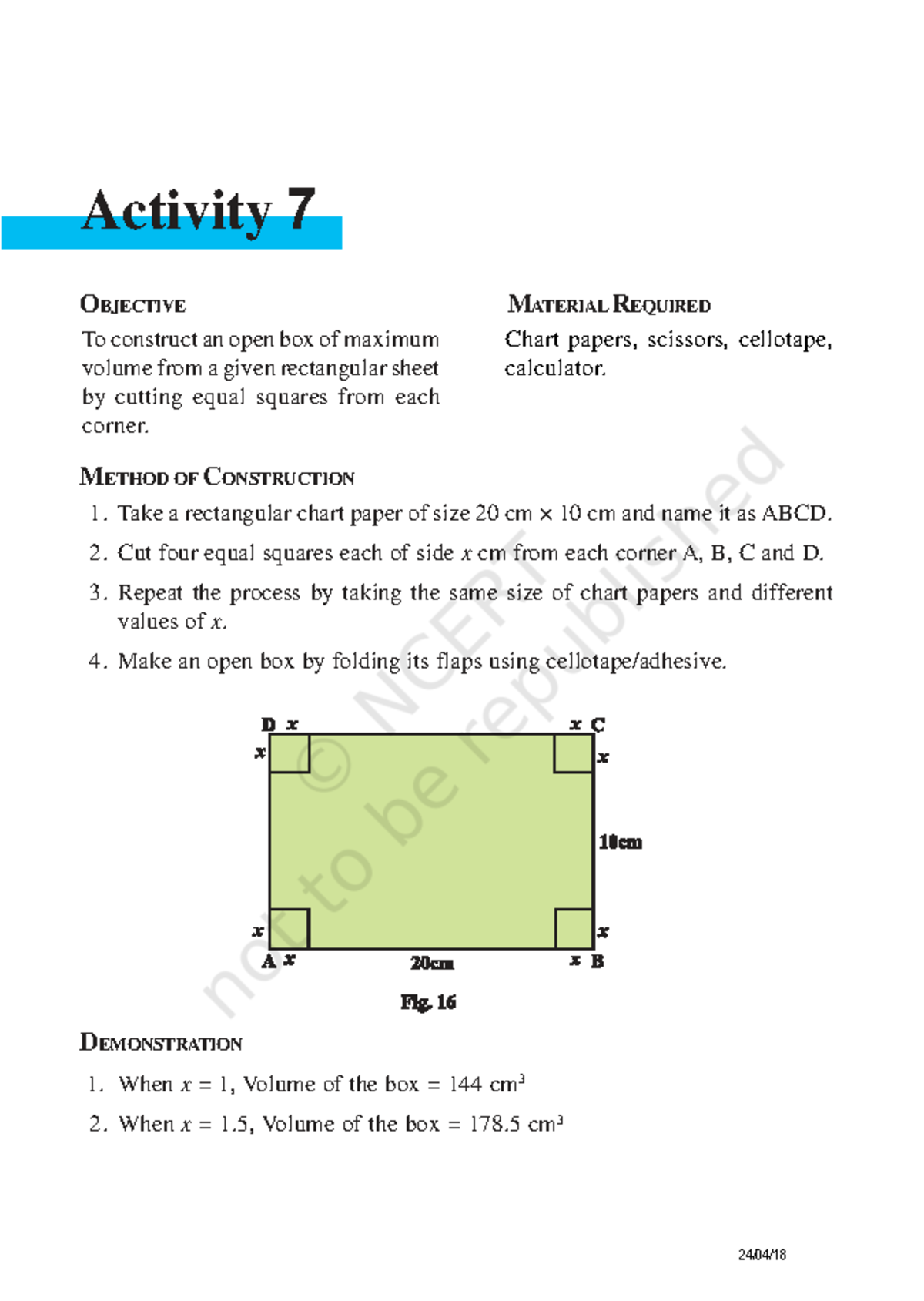 Activity 7 (Ch-6) - Max Volume Open Box Construction Assignment - Studocu
