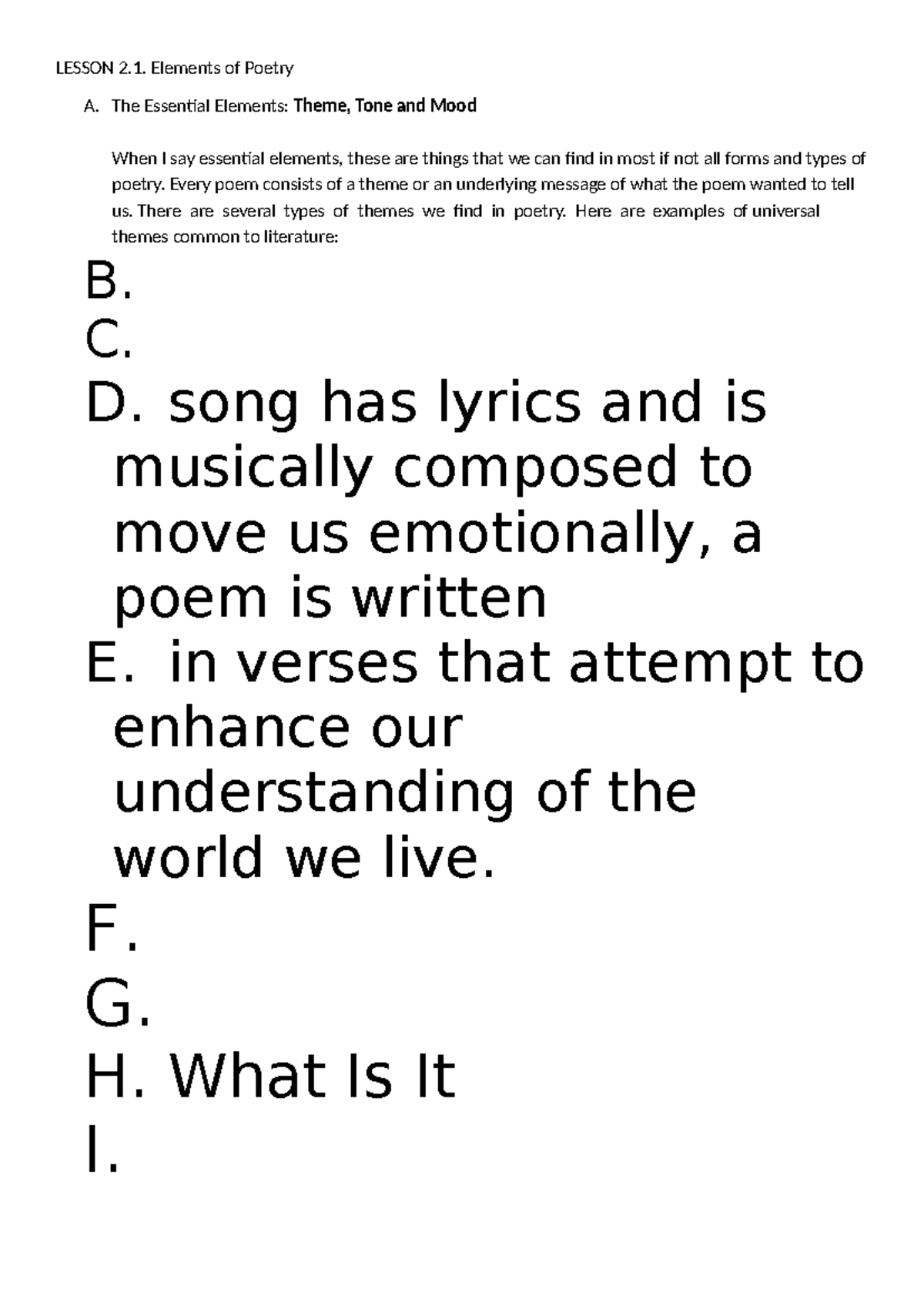 LESSON 2.1: Exploring Theme, Tone, and Mood in Poetry - Studocu