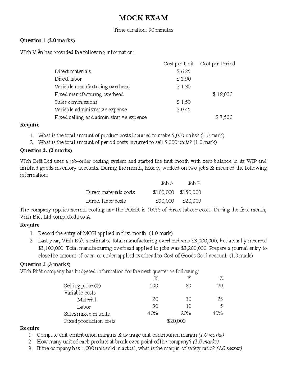 MOCK EXAM - Mock Test Managerial Accounting - MOCK EXAM Time duration ...