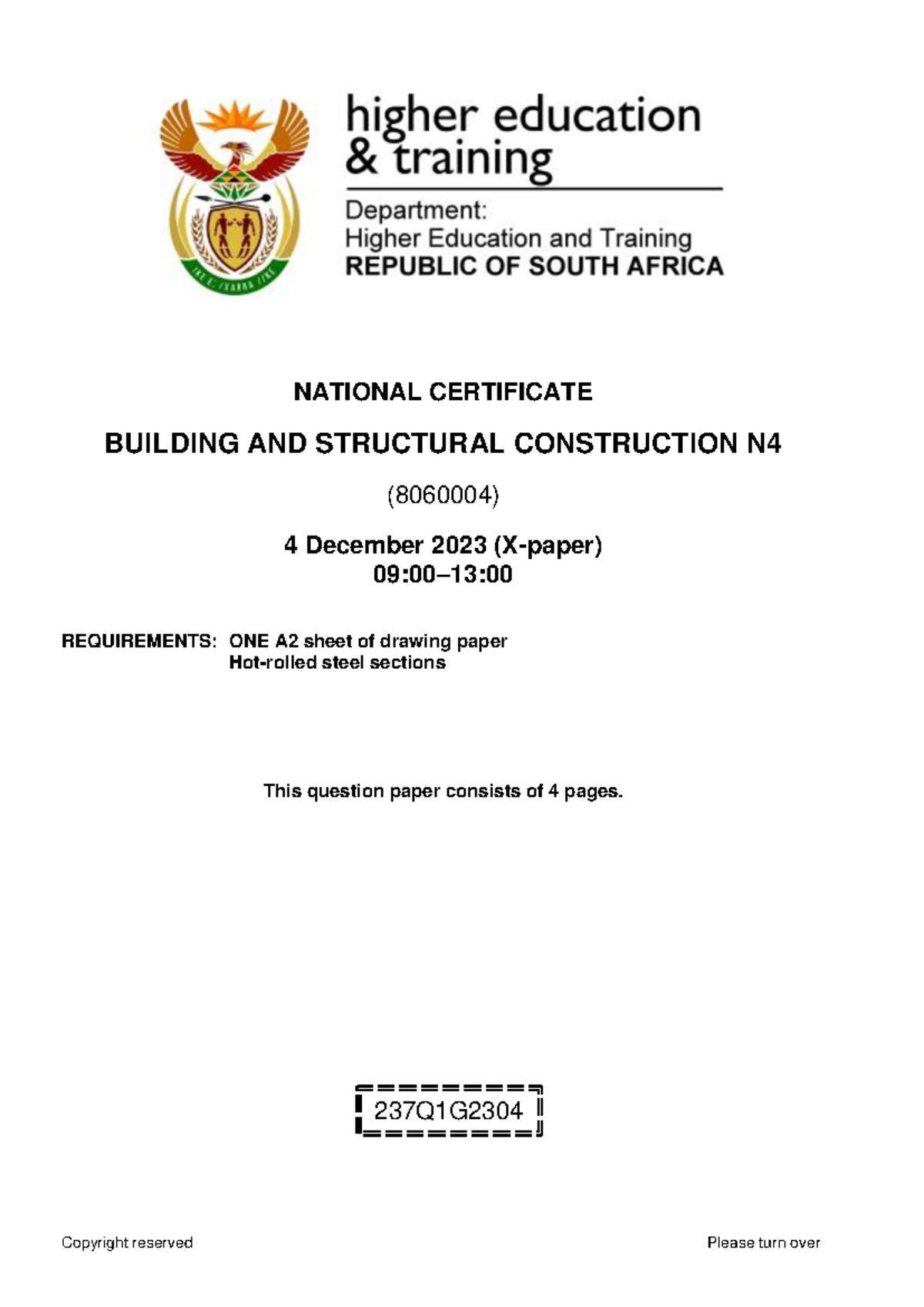 237Q1G2304 - T130 - Building & Structural Construction N4 Dec 2023 QP ...