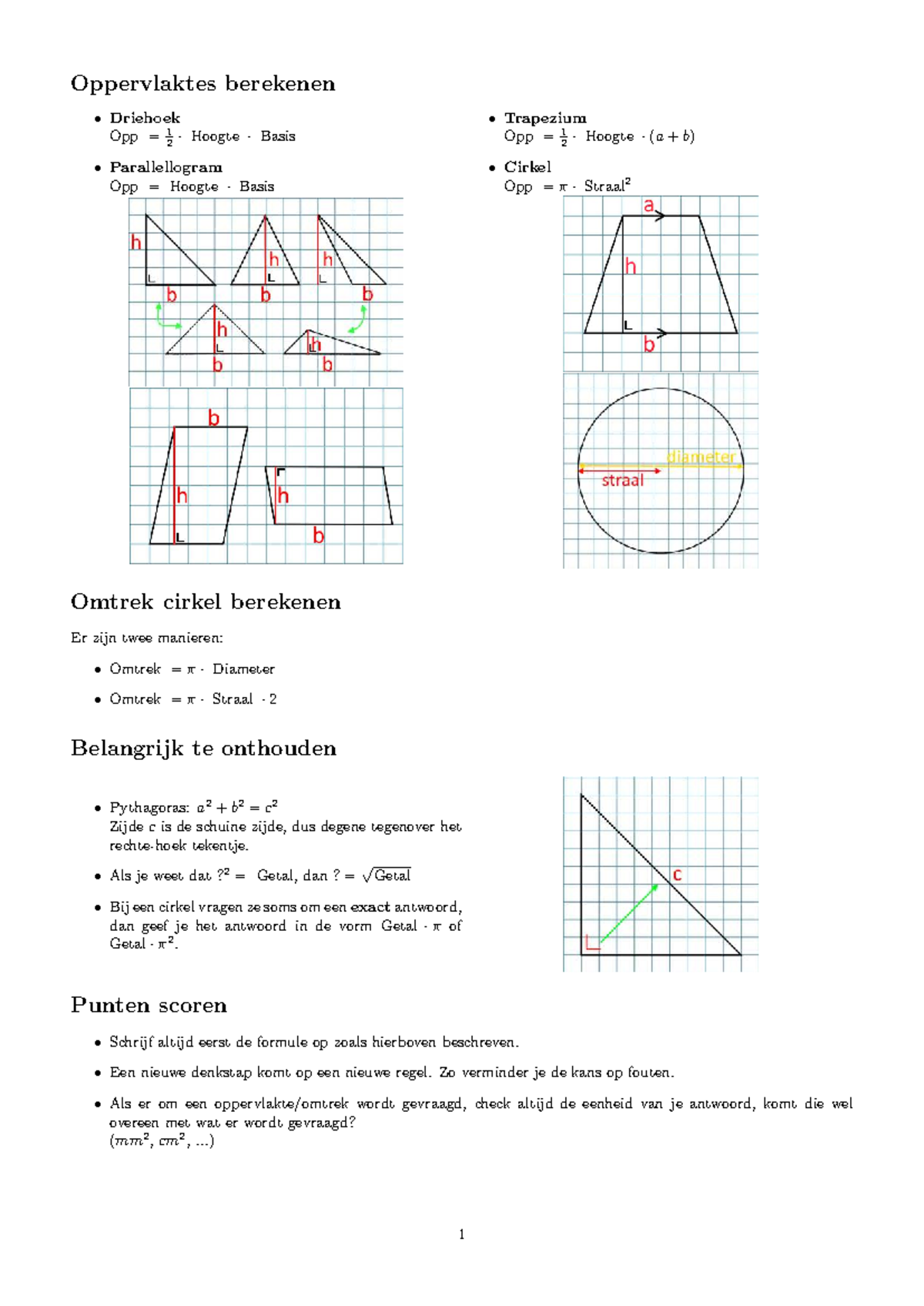 Samenvatting Oppervlaktes Berekenen: Driehoek, Trapezium, Cirkel ...