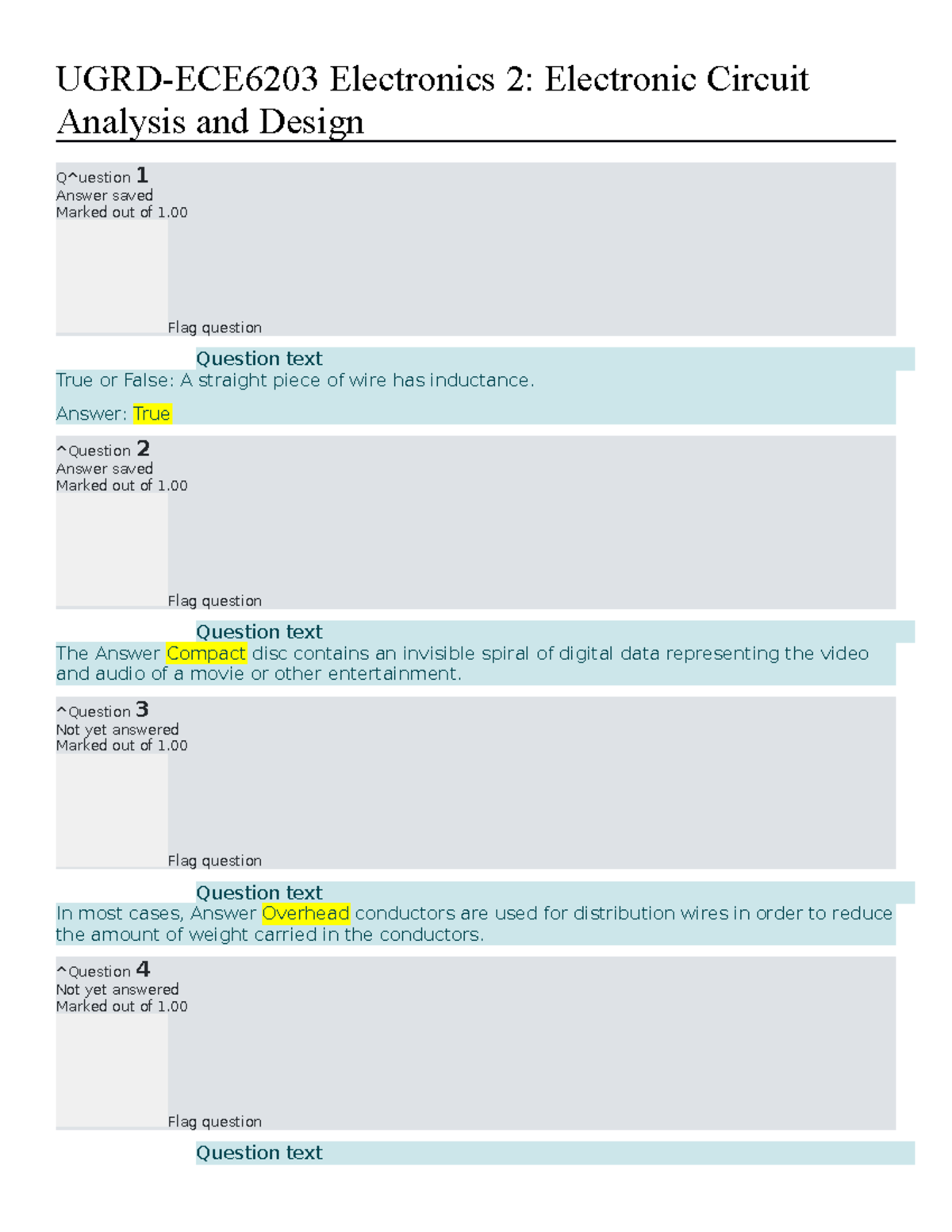 Electronics 2 midterm quiz to exam - UGRD-ECE6203 Electronics 2 ...