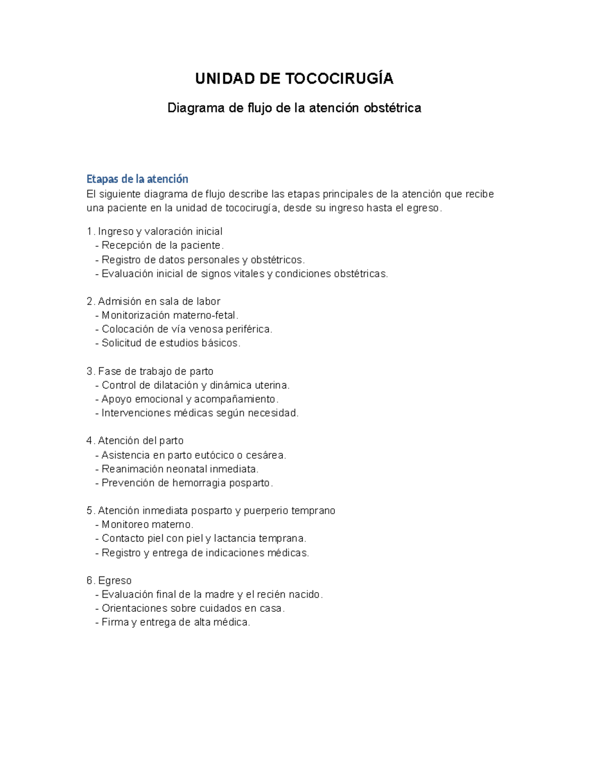 Diagrama de Flujo de Atención en Tococirugía - Studocu