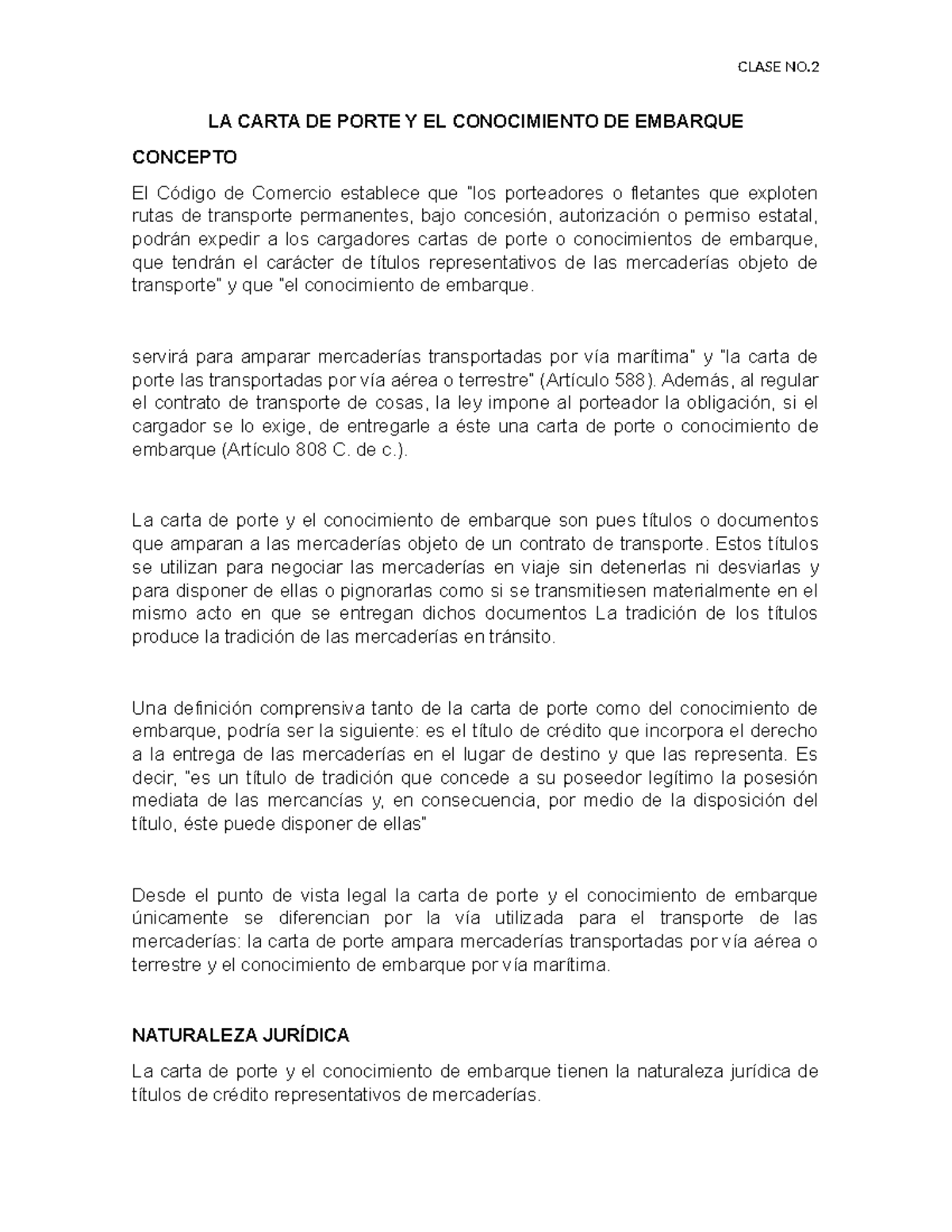 Clase 2 C: La Carta de Porte y el Conocimiento de Embarque en Derecho ...