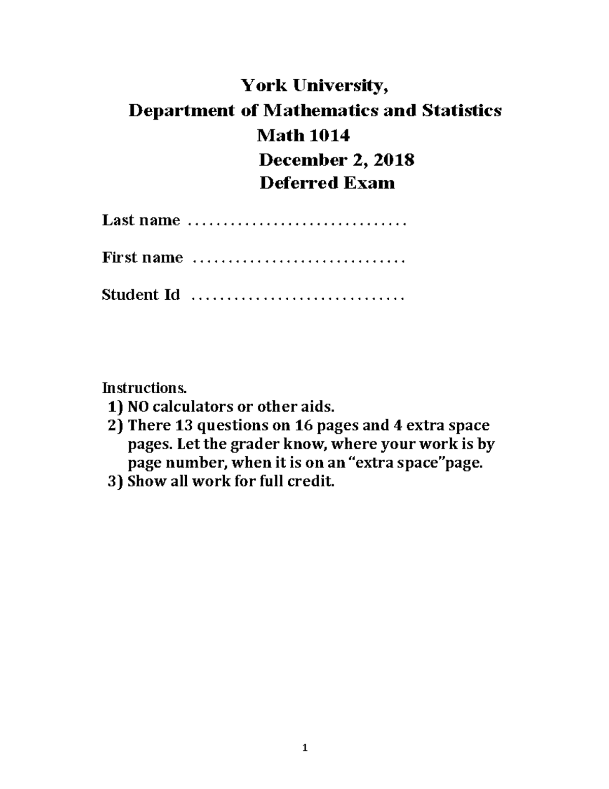 1014Final Ex Dec 2019 - 1 York University, Department of Mathematics ...