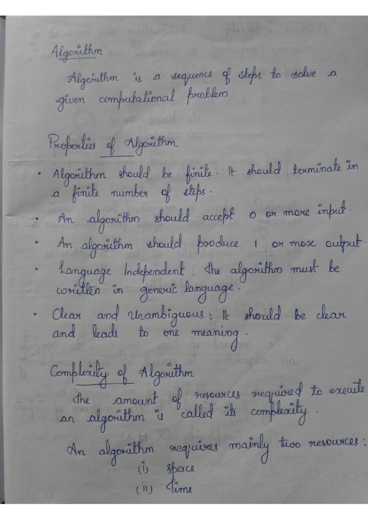 DS note module 1 and 2 - Algorithm Algorithm is a sequence of steps to ...