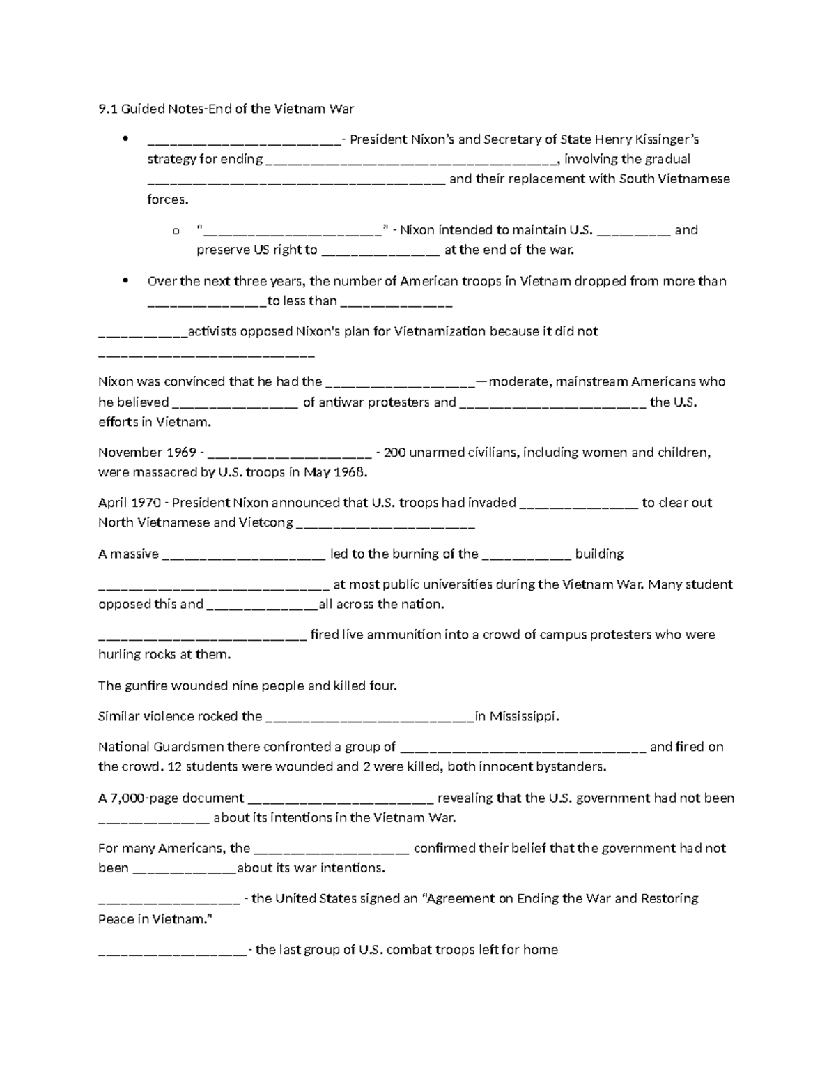 9.1 Guided Notes on Vietnam War Strategy and U.S. Involvement - Studocu