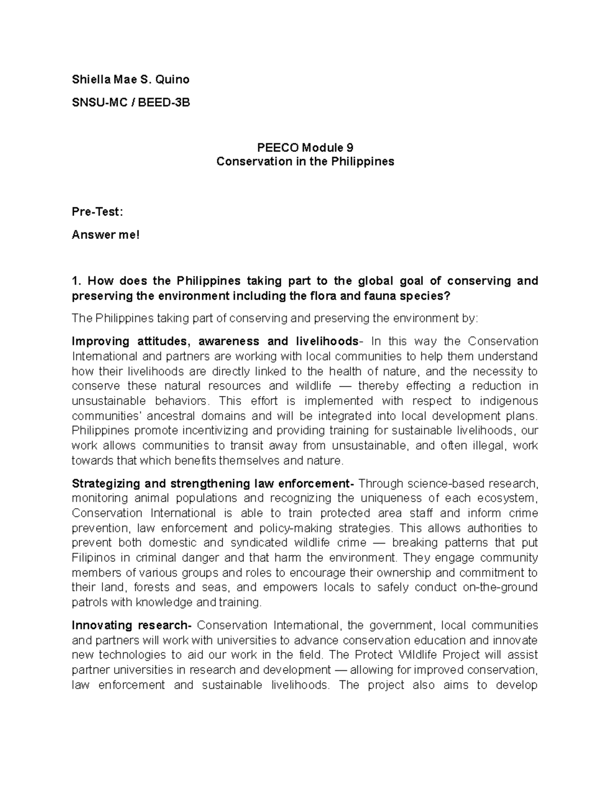 PEECO Module 9: Conservation Strategies & Biodiversity in the ...
