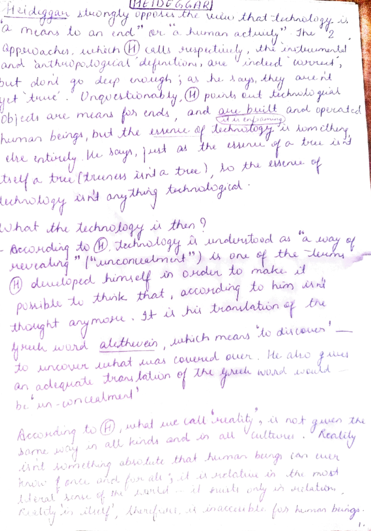 Heidegger Final Exam Notes - Understanding Technology in Human Being ...