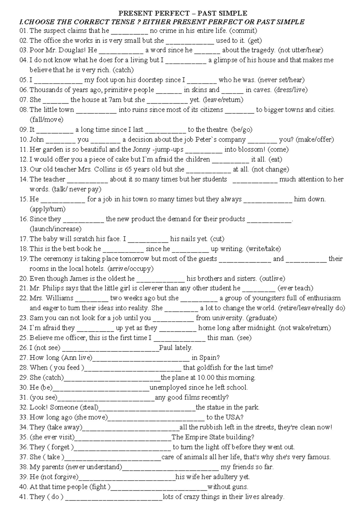 Present Perfect vs Past Simple: Practice Exercises (Advanced) - Studocu
