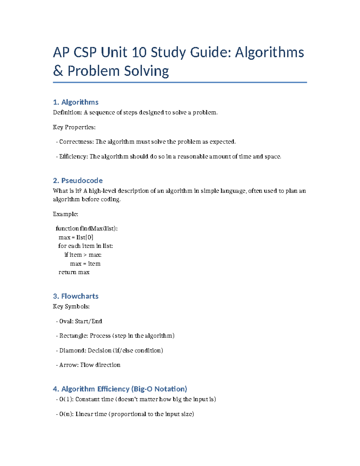 AP CSP Unit 10 Study Guide: Understanding Algorithms & Efficiency - Studocu