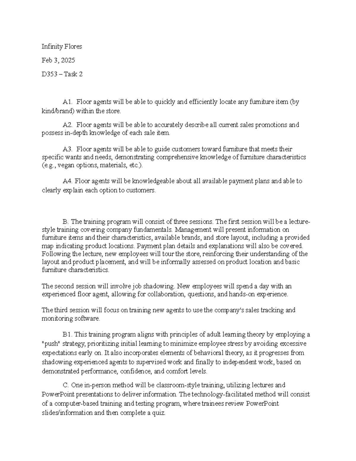 D353 Task 2: Training Program for Floor Agents - Feb 2025 - Studocu
