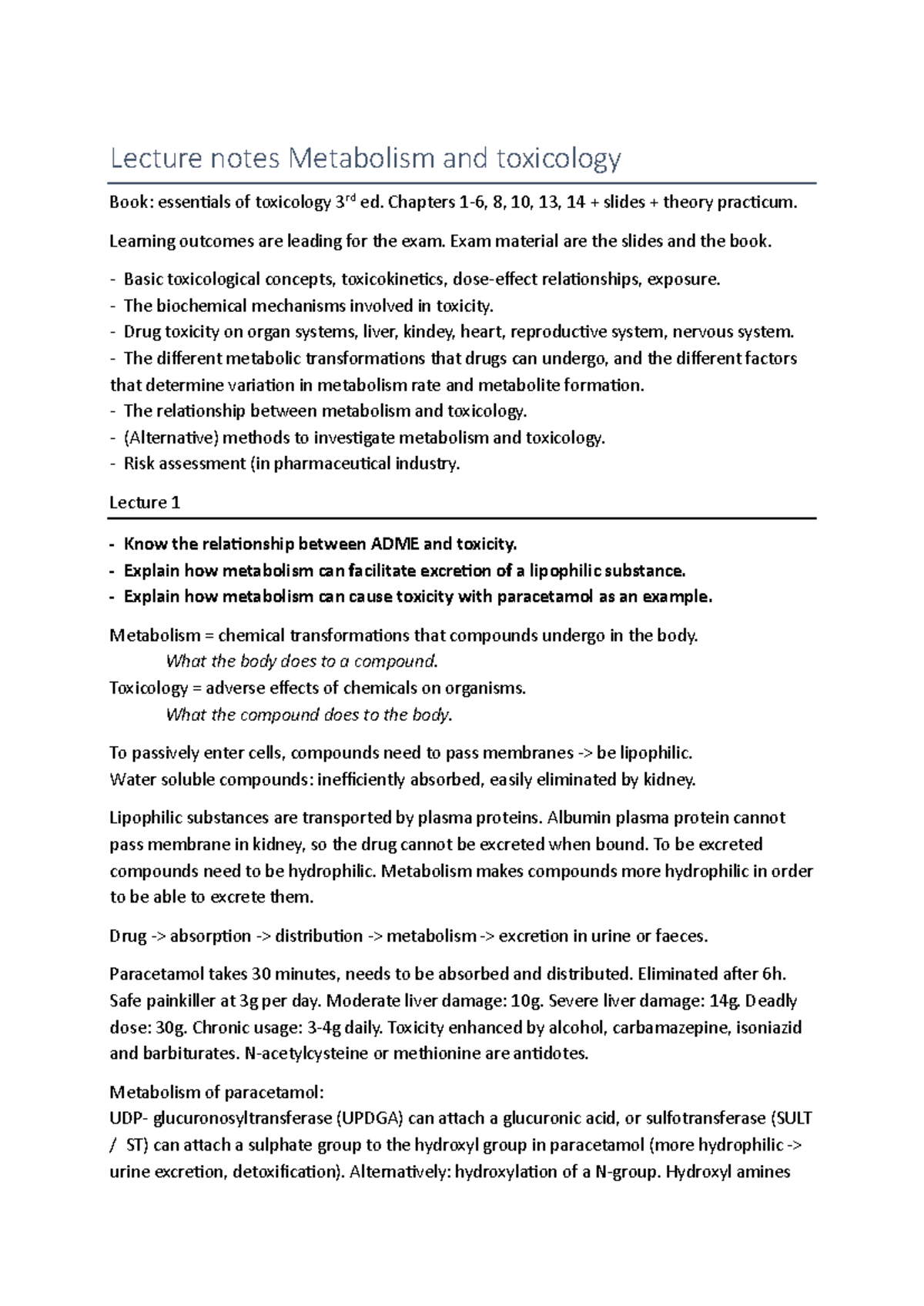 Metabolism and Toxicology Lecture Notes 2026: Key Concepts and ...