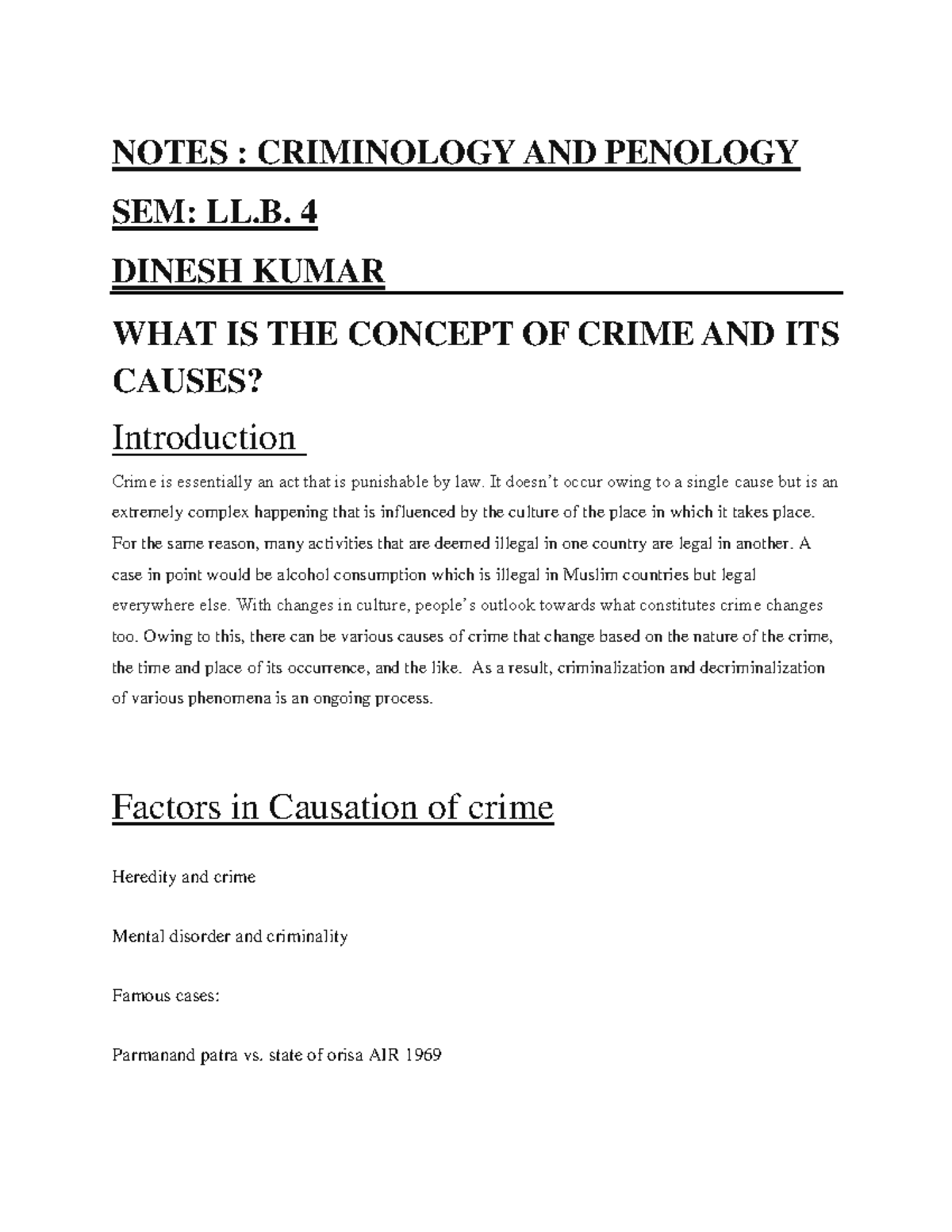 Criminology and Penology Notes: LL.B. 4 - Concepts and Causes of Crime ...