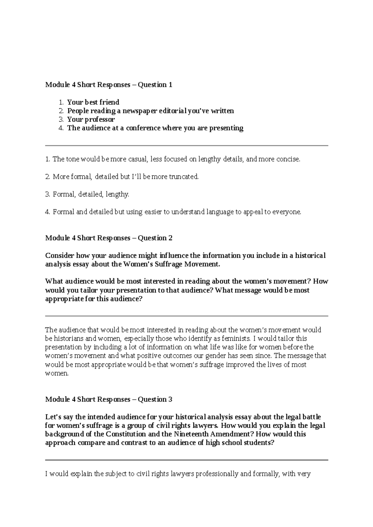 ENG 301 Module 4 Short Responses: Audience Tailoring Techniques - Studocu