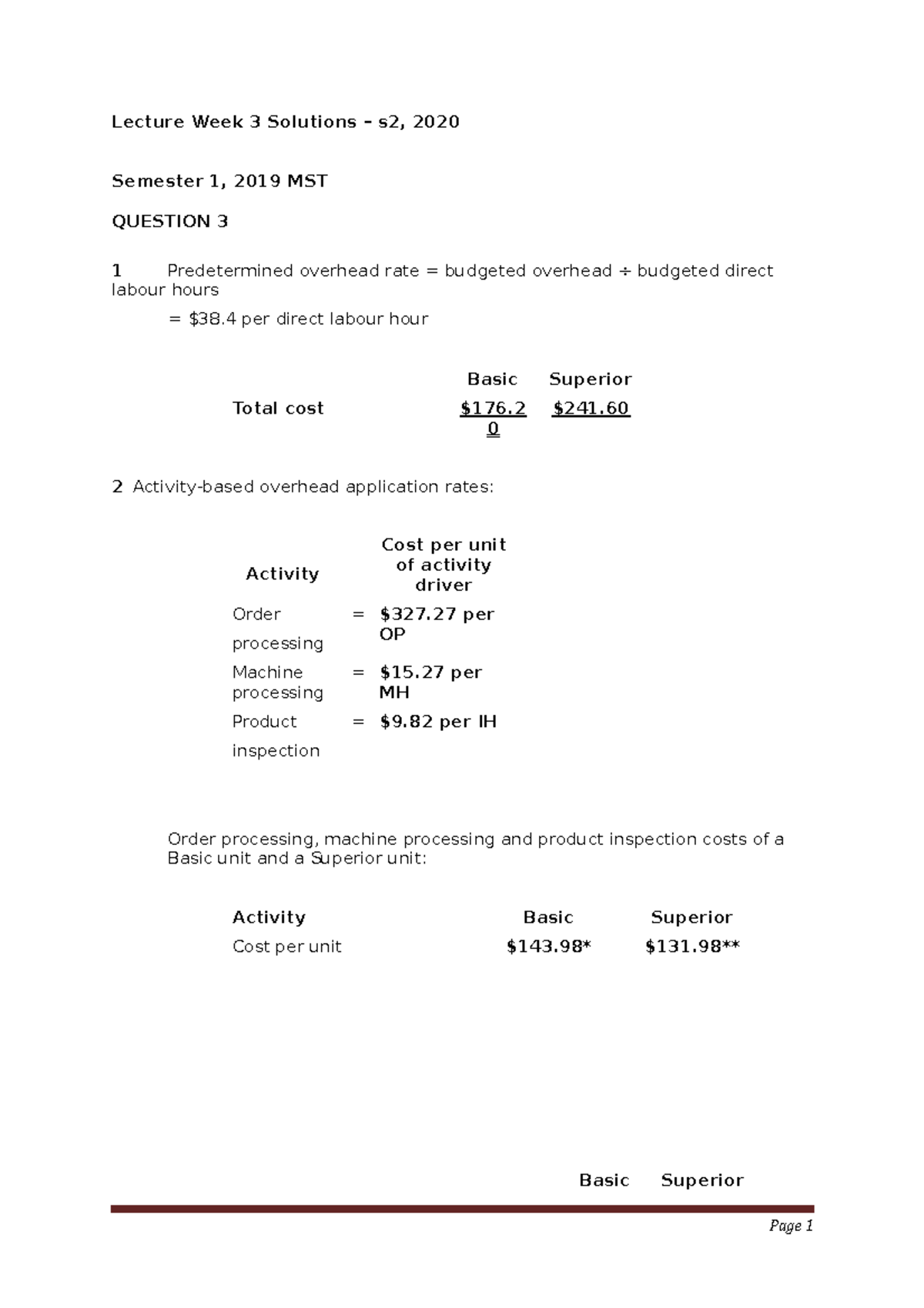 AF201 Lecture Week 3 Solutions & Illustrations - Semester 1, 2019 - Studocu