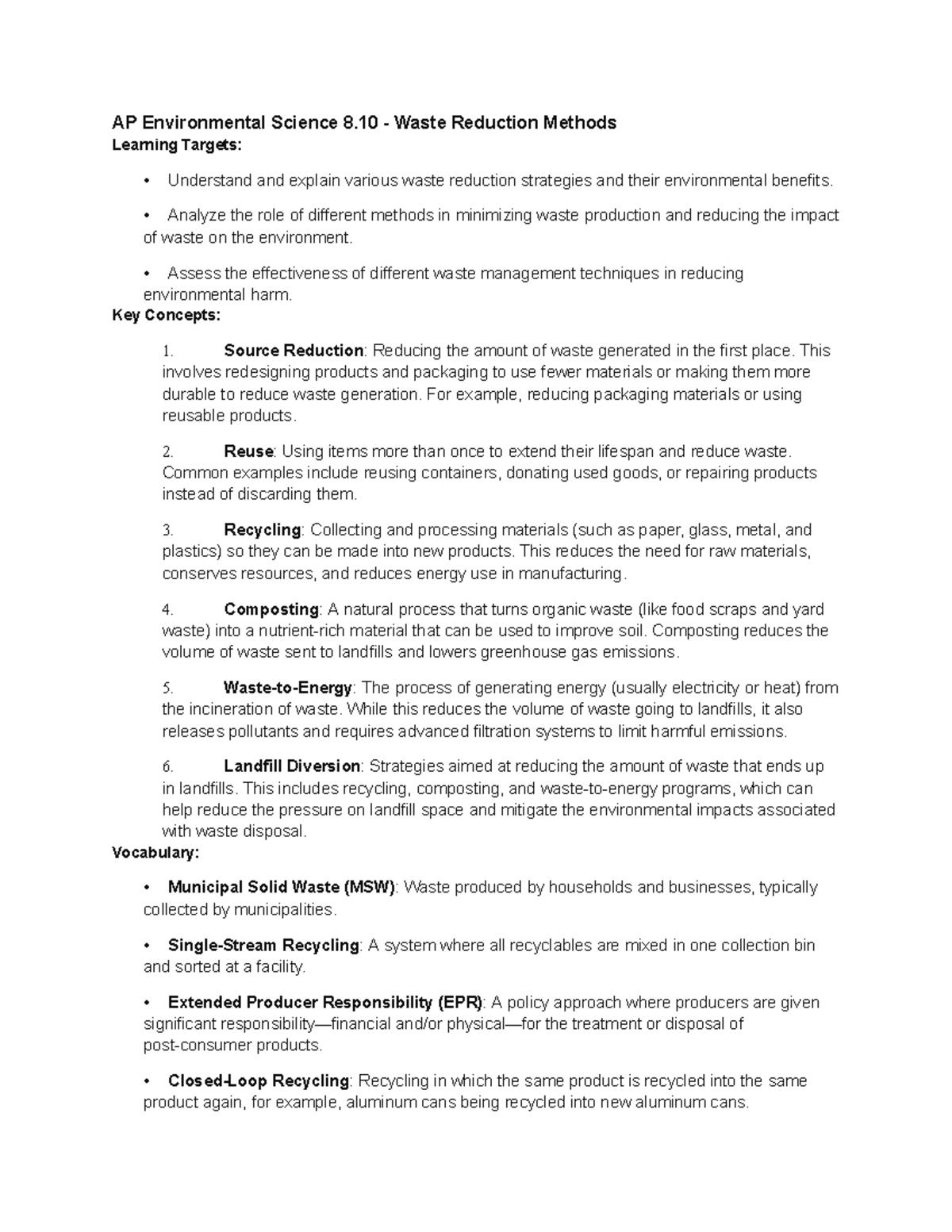 AP Environmental Science 8.10 - Strategies for Waste Reduction Methods ...