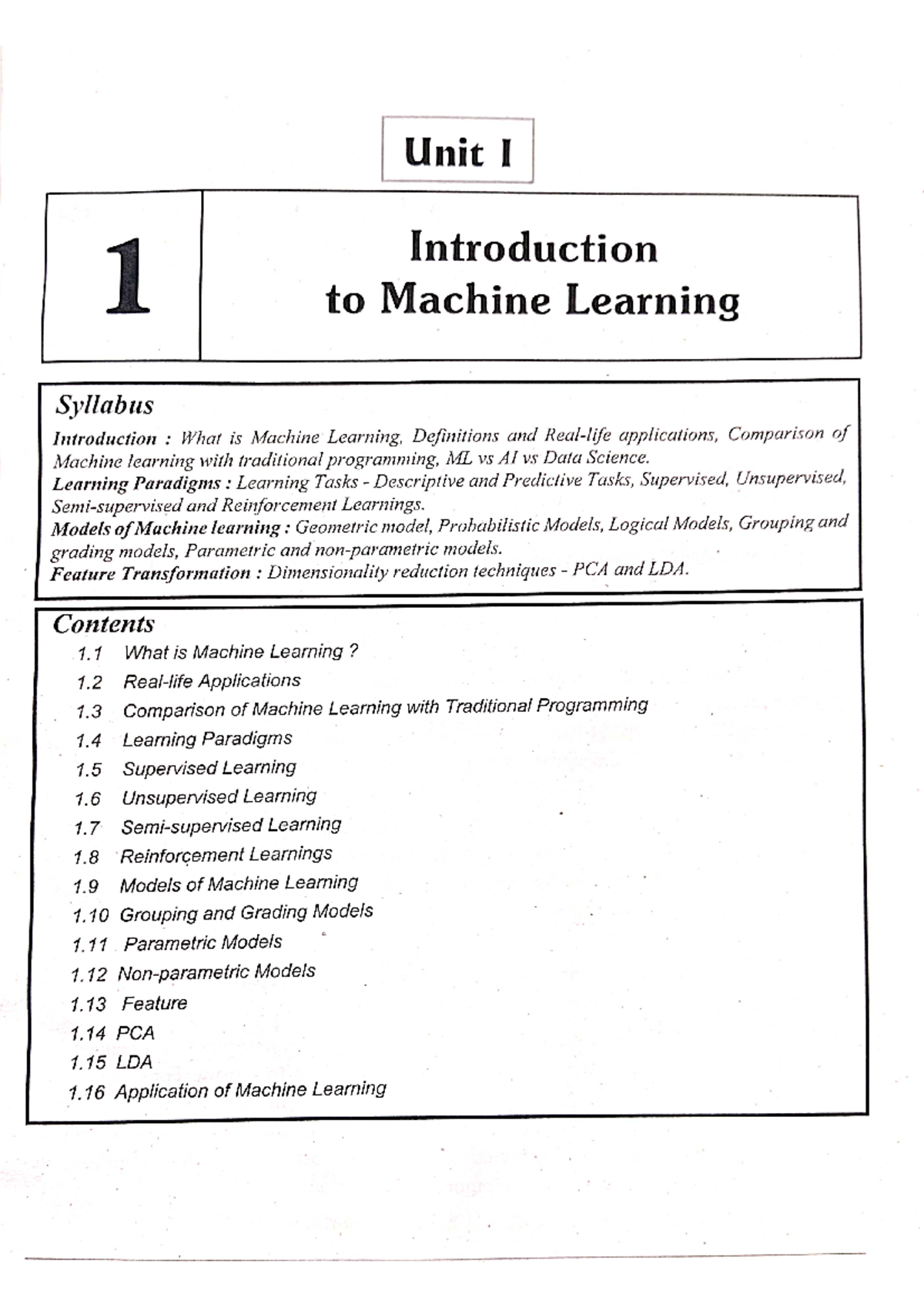 Machine Learning Insem textbook - Unit I 1 Introduction to Machine ...