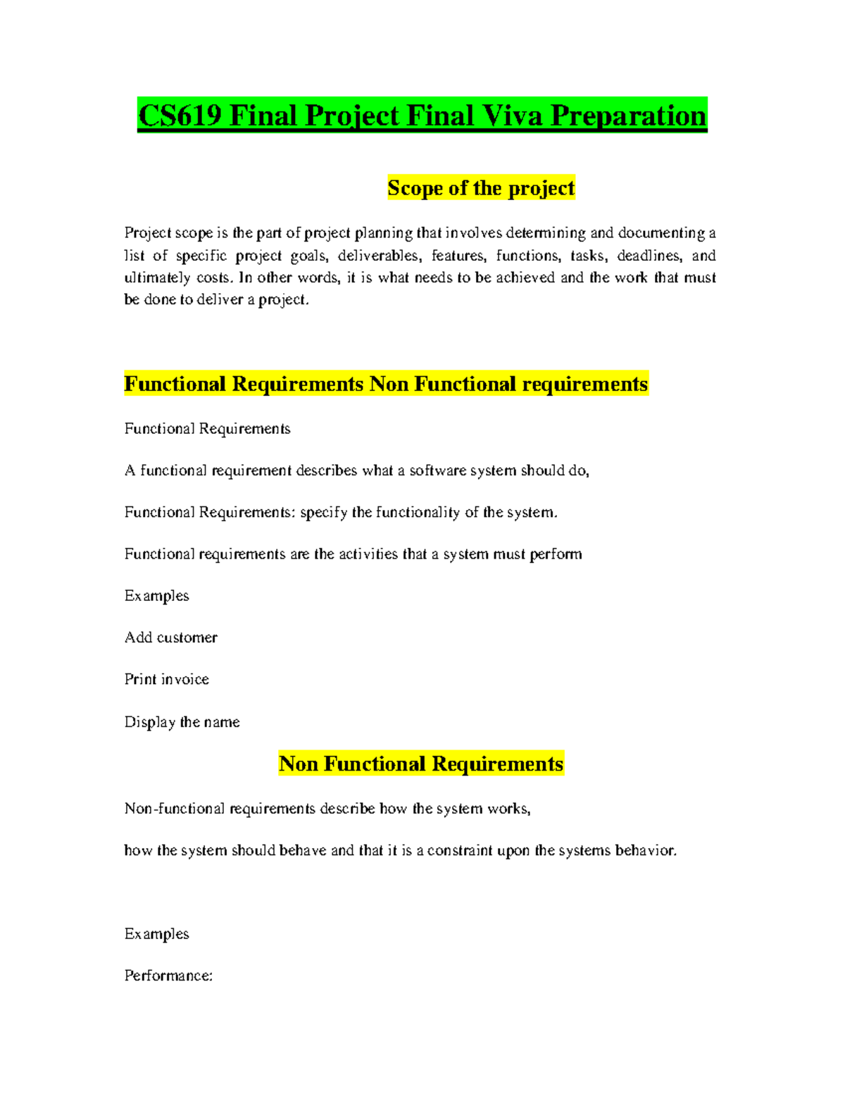 CS619 Final Project Viva Preparation Guide and Scope Overview - Studocu