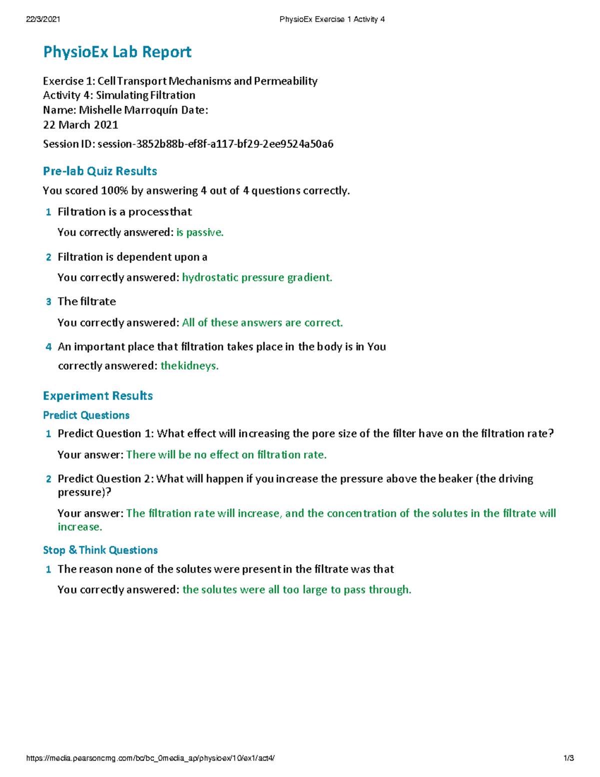 PhysioEx (Exercise 1, Activity 4): Cell Transport & Filtration Study ...
