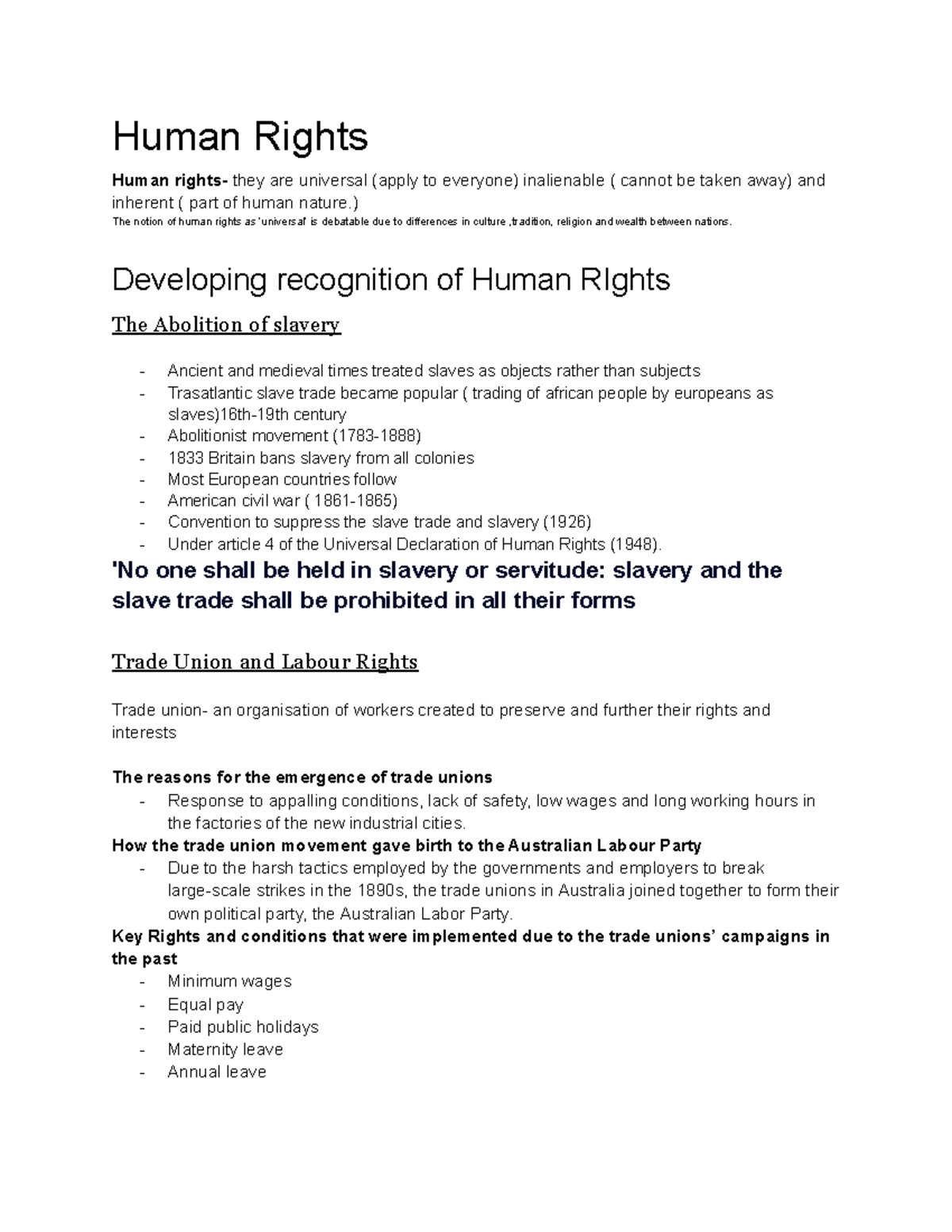 Human Rights Notes: Universal Principles and Historical Context - Studocu