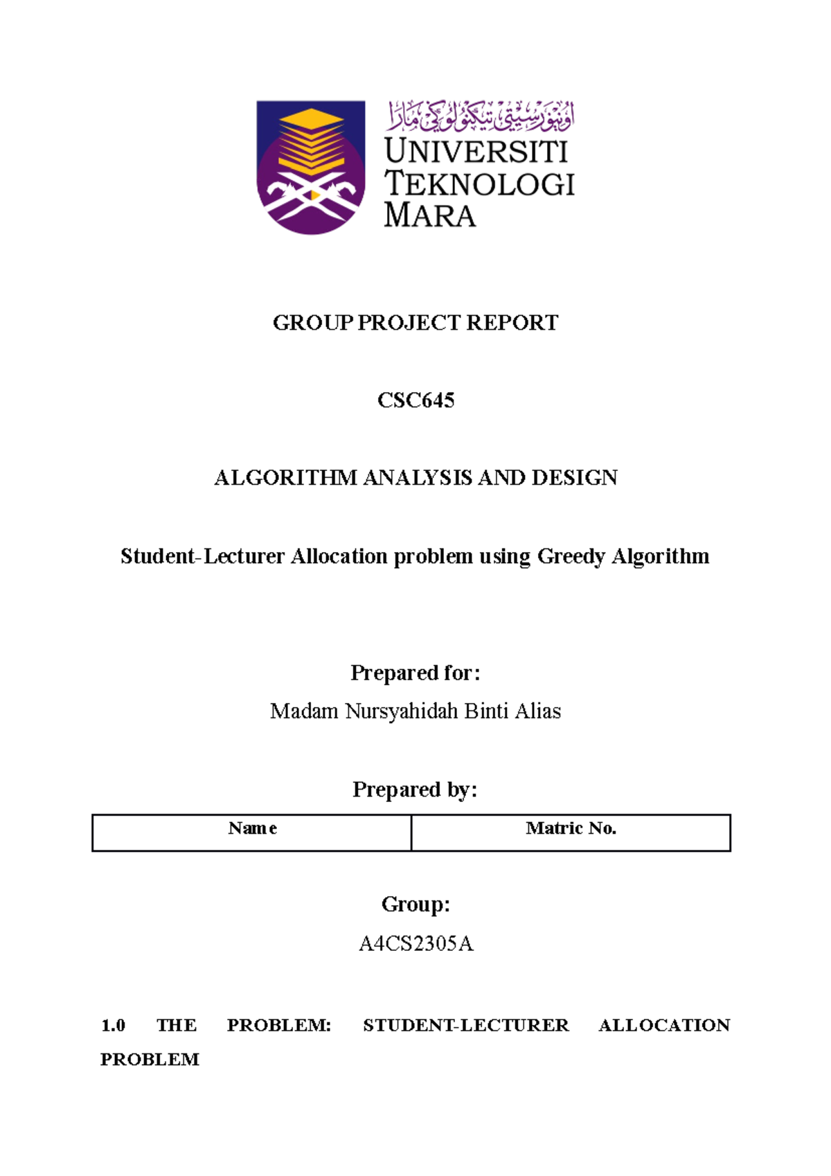 CSC Group Project Report: Student-Lecturer Allocation Using Greedy Alg ...
