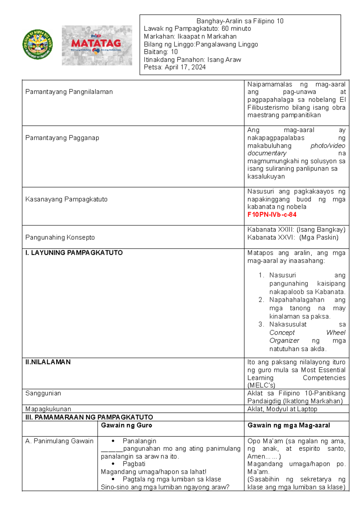 Kabanata 23-26 na Pagsusuri sa El Filibusterismo (F10PN-IVb-c) - Studocu