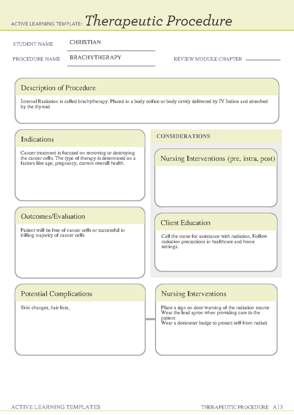 Brachytherapy Review Module - Therapeutic Procedure Overview - Studocu