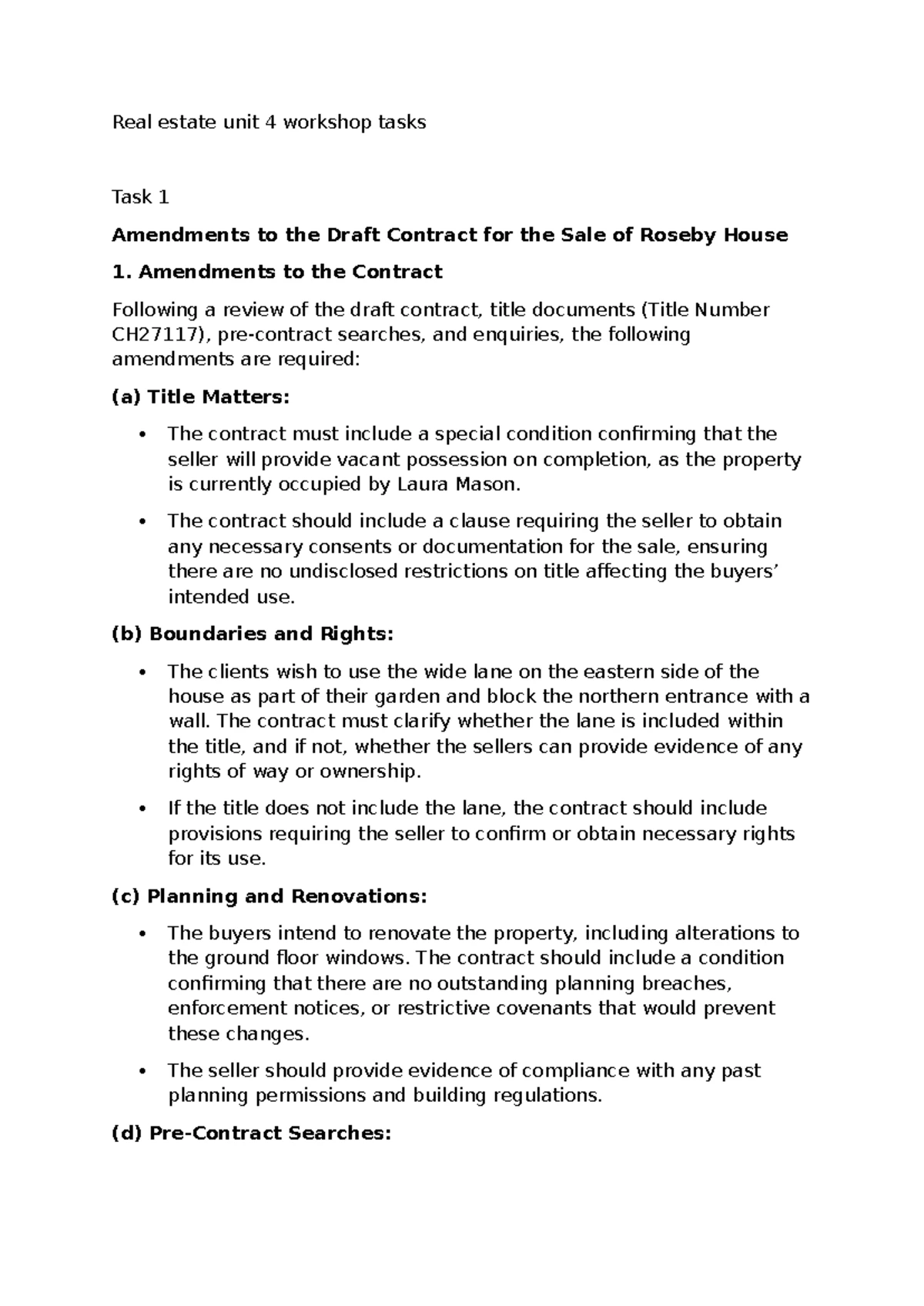Unit 9 Workshop: Real Estate Completion Procedures & Planning - Studocu