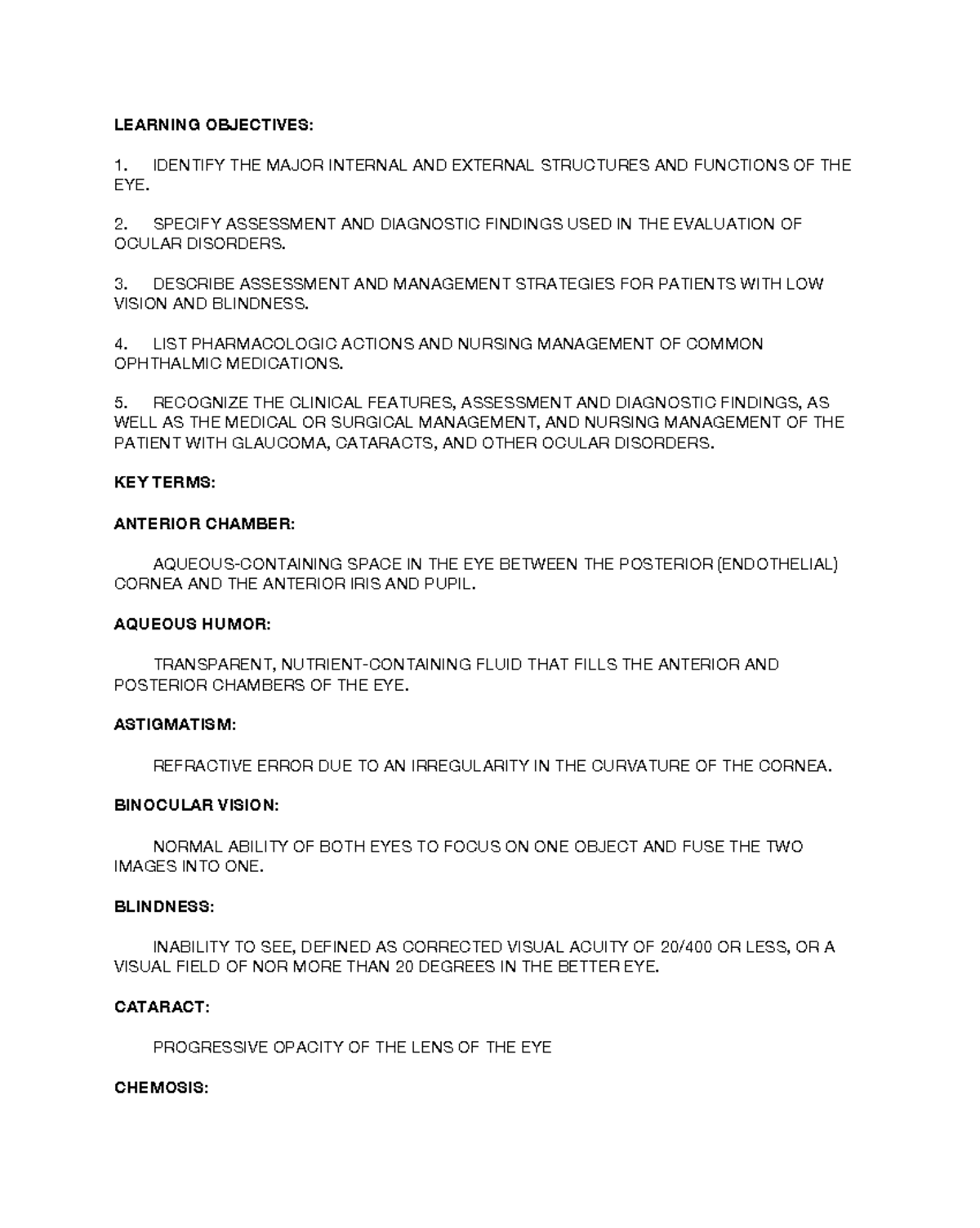 Chapter 58: Assessment & Management of Eye & Vision Disorders (Course ...