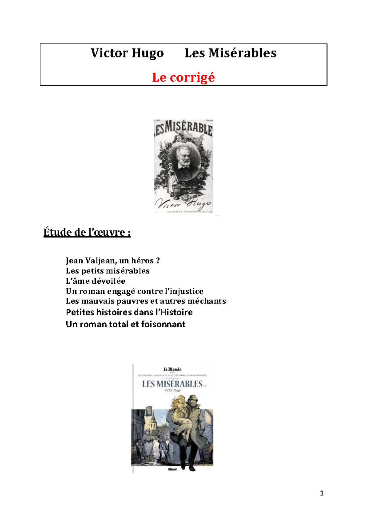 Réponses au Questionnaire sur "Les Misérables" de Victor Hugo (FR 101 ...