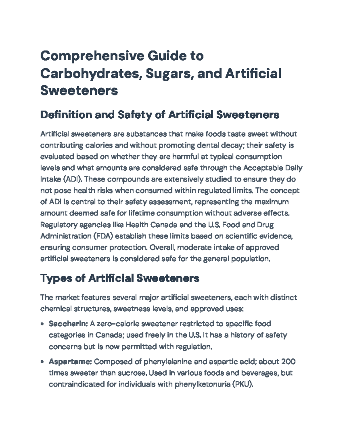 Comprehensive Guide on Artificial Sweeteners & Sugar Management (BIO ...