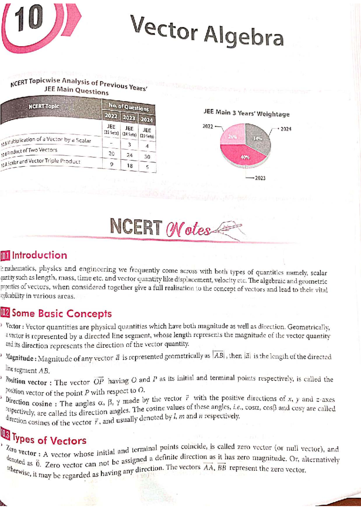 Vector Algebra: NCERT Topicwise Analysis of JEE Main Questions - Studocu