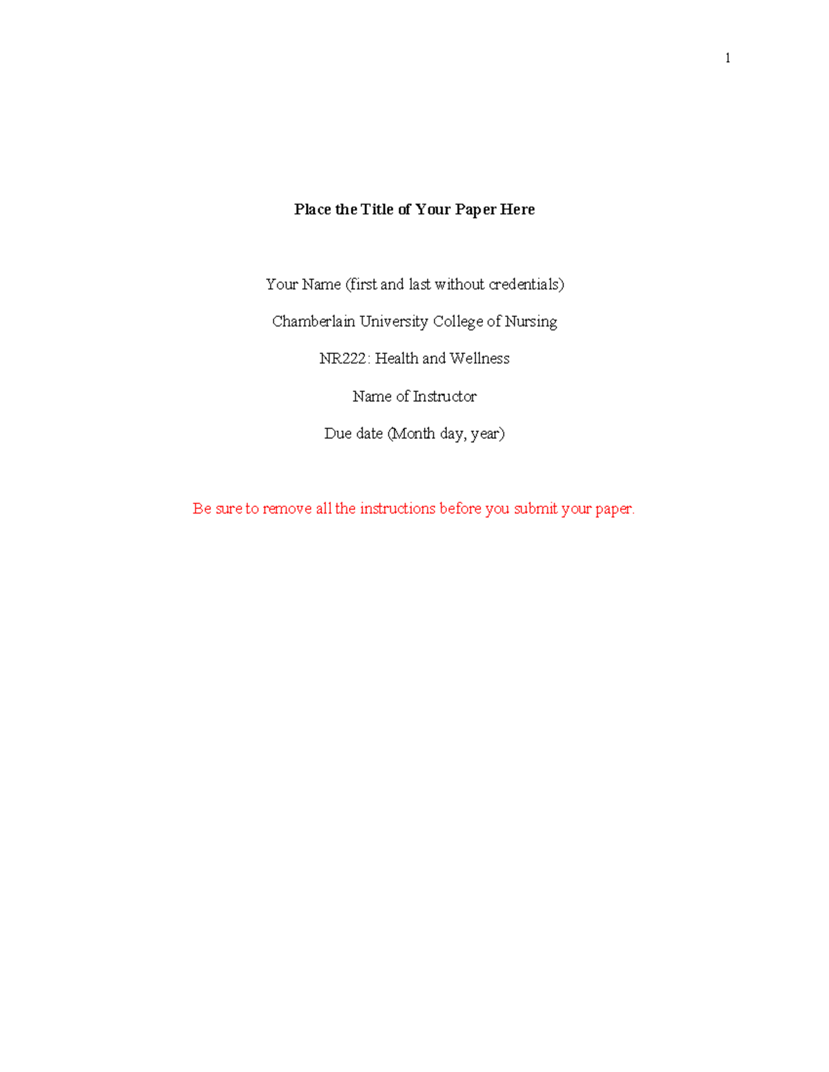 NR222 Health and Wellness RUA Paper Template Guide - Studocu