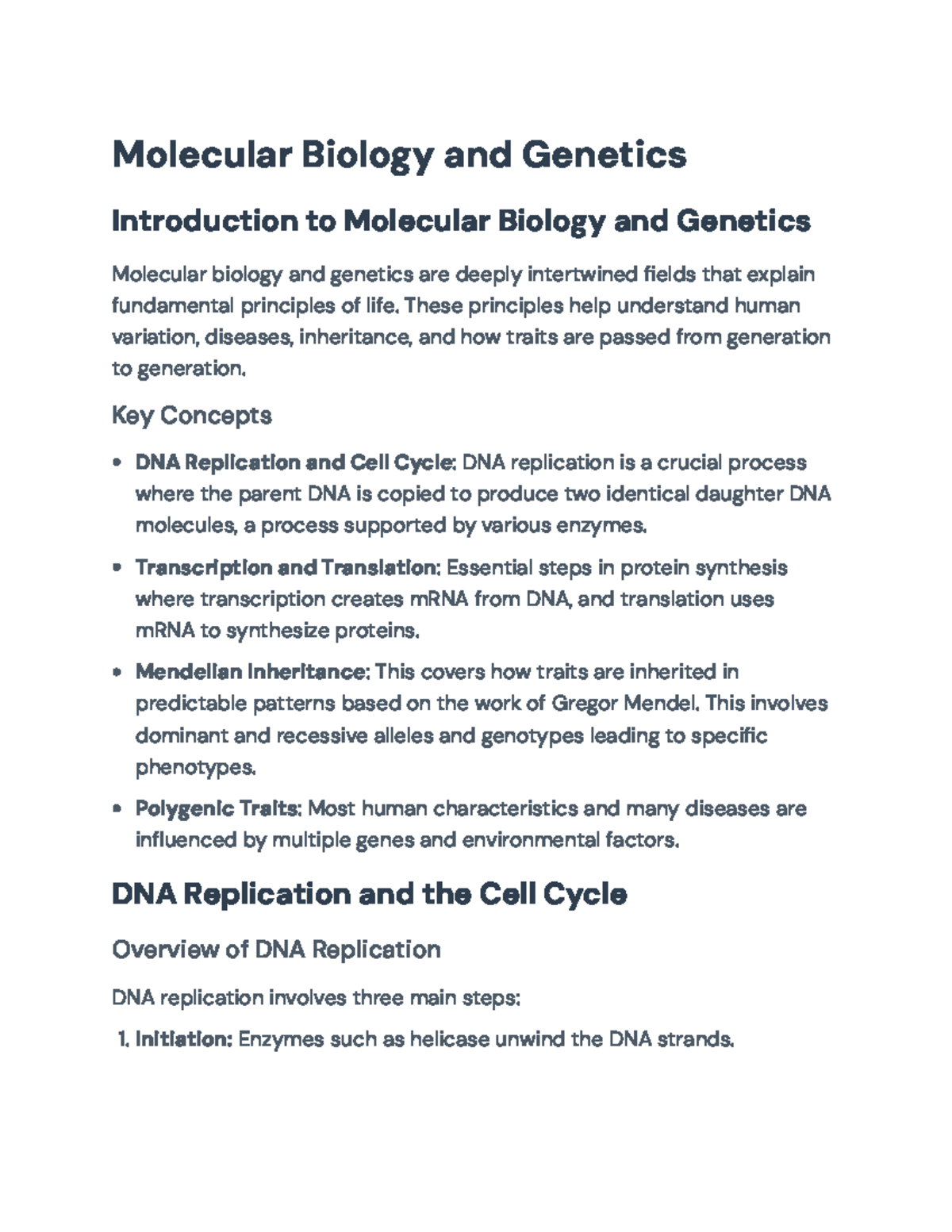 Molecular Biology and Genetics Overview - Course Code MBG101 ...