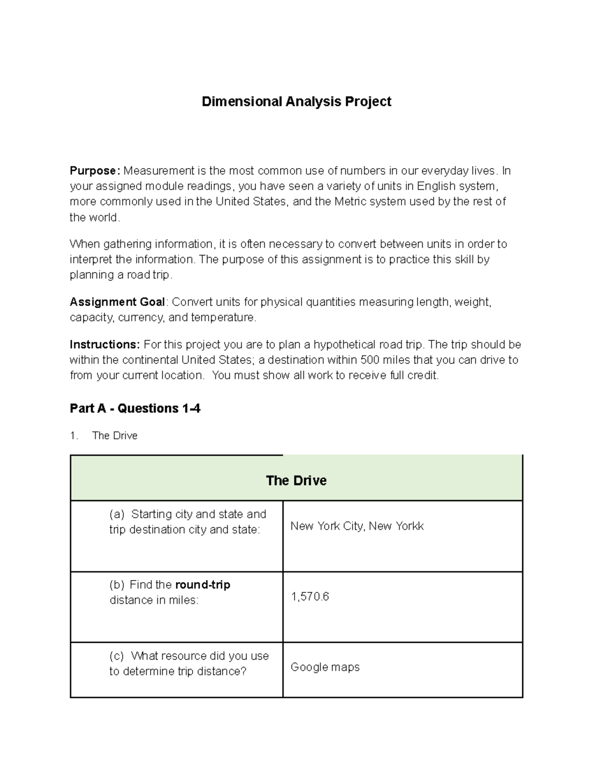Dimensional Analysis Project - Unit 5 Road Trip Planning Guide - Studocu