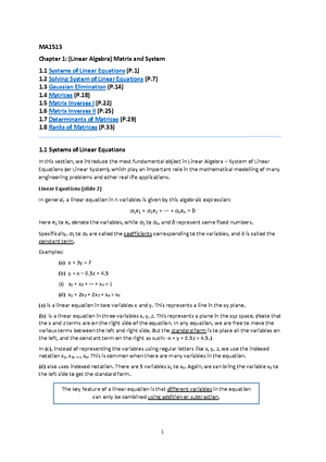 Cheatsheet - Summary Linear Algebra with Differential Equations - MA1513 LINEAR ALGEBRA WITH ...