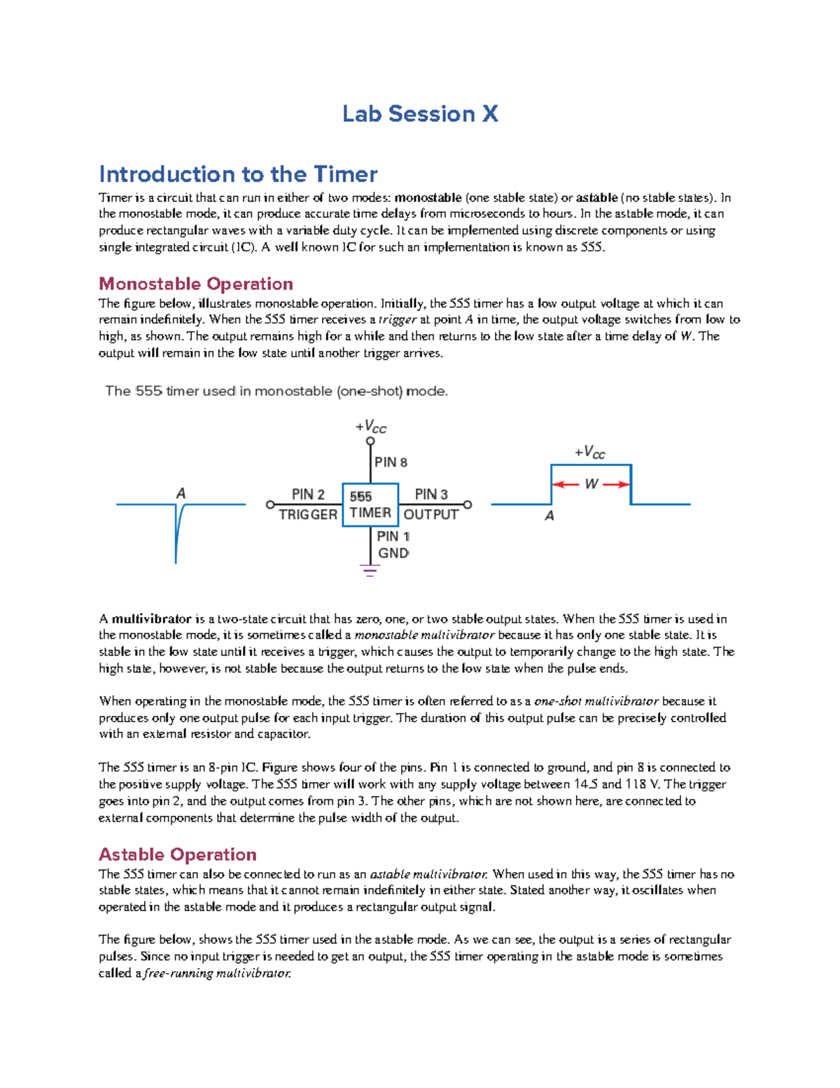 Lab Session X: Understanding Timer IC in Monostable & Astable Modes ...